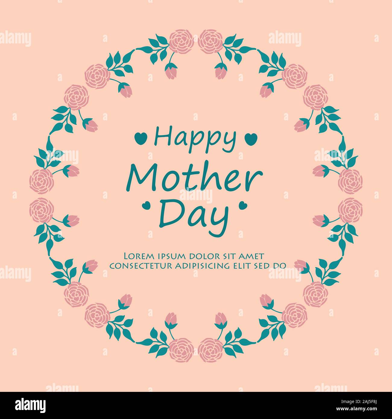 Happy mother day greeting card design, with elegant leaf and rose flower frame. Vector Stock ...