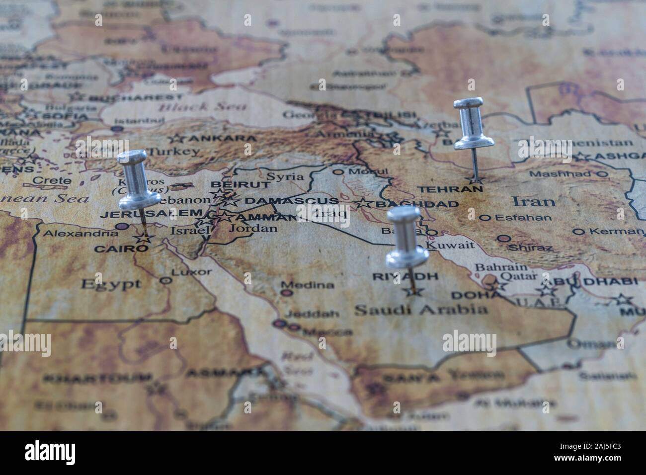 world map with map pins in some capital cities Stock Photo - Alamy