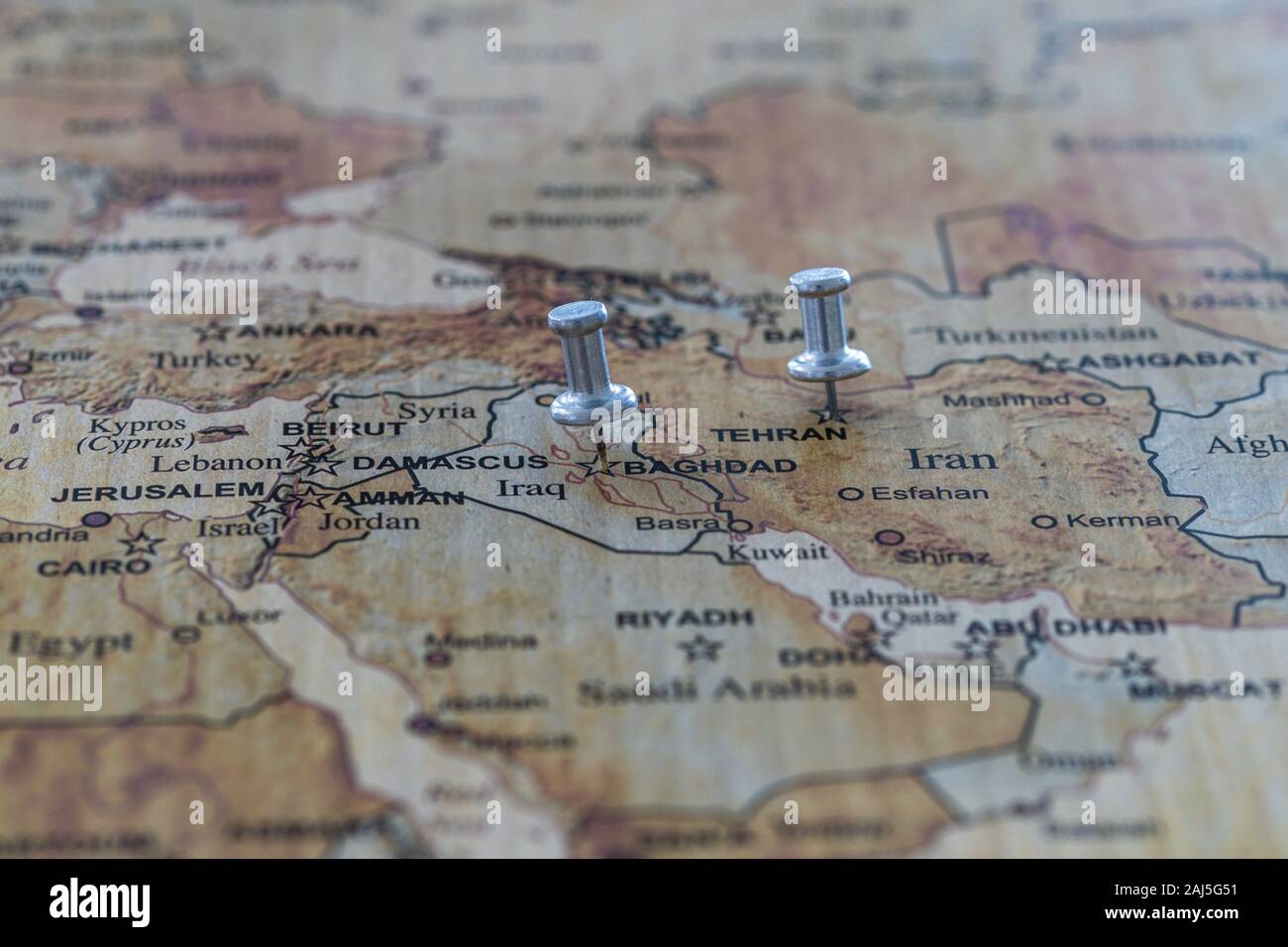 world map with map pins in some capital cities Stock Photo - Alamy
