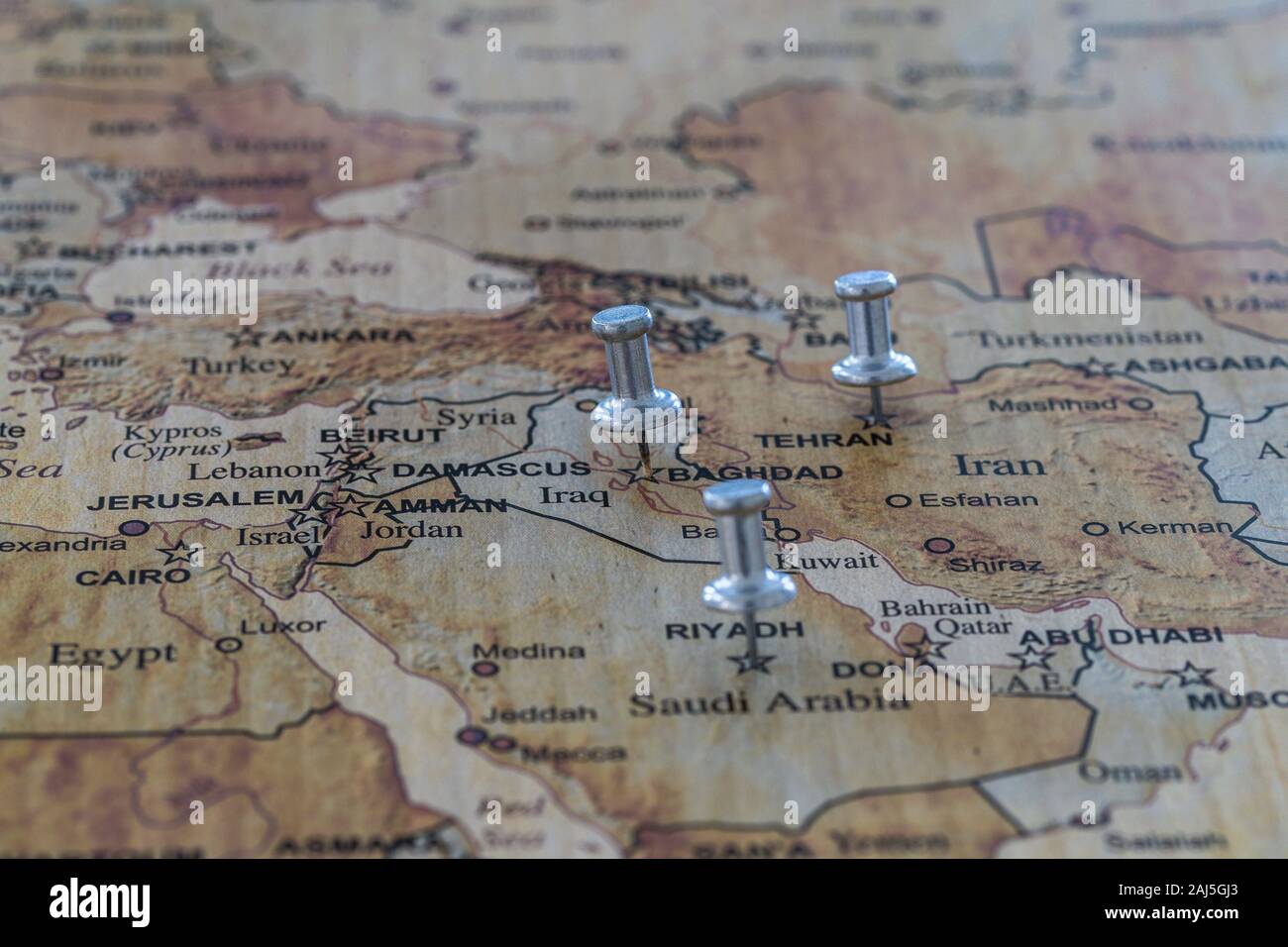 world map with map pins in some capital cities Stock Photo - Alamy