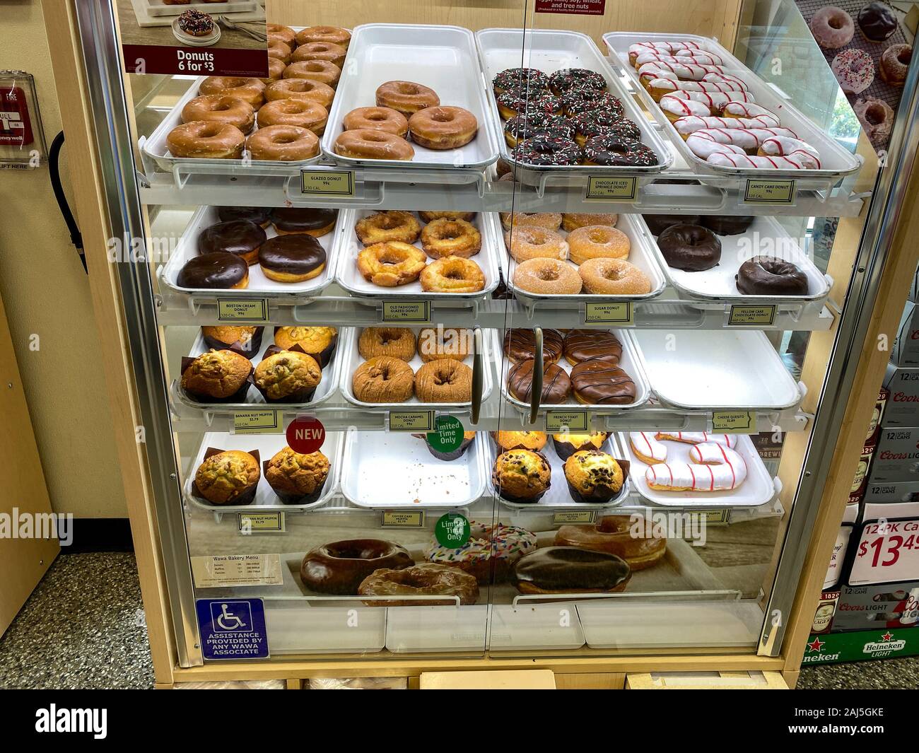 Orlando,FL/USA-12/25/19: A display case of tasty donuts at a Wawa ...