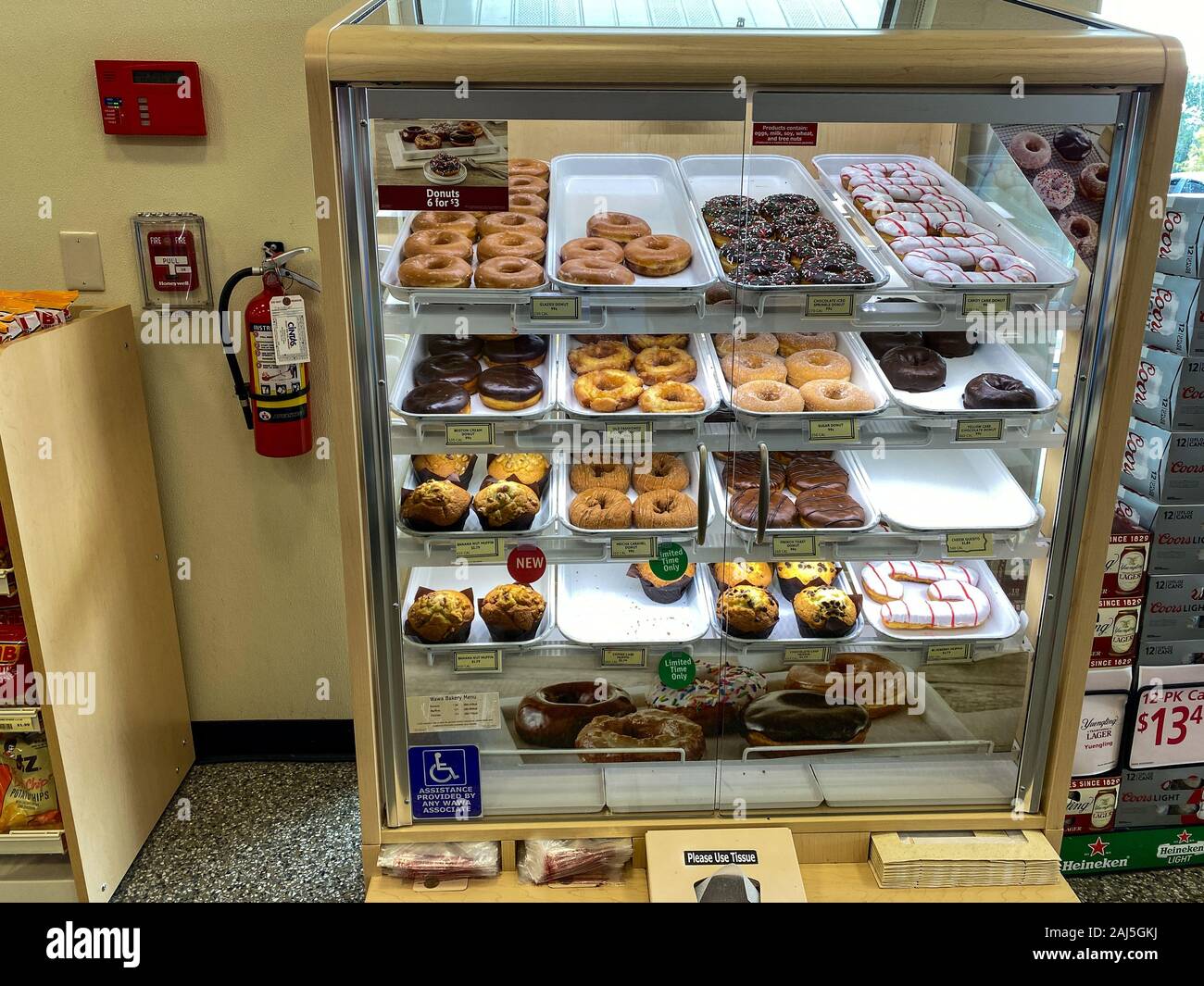 Orlando,FL/USA-12/25/19: A display case of tasty donuts at a Wawa ...