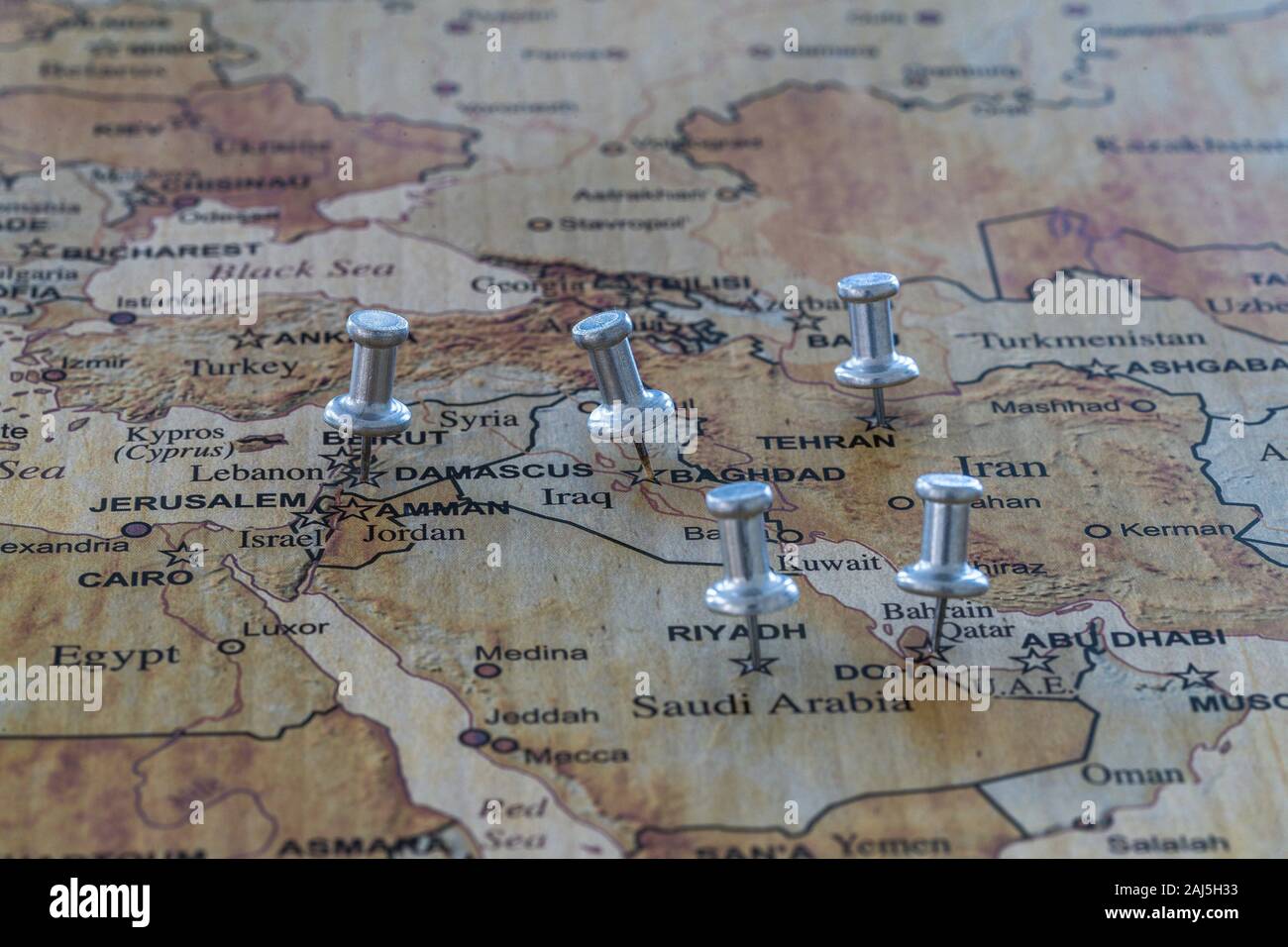 world map with map pins in some capital cities Stock Photo - Alamy