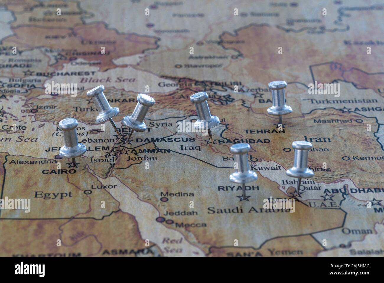 world map with map pins in some capital cities Stock Photo - Alamy