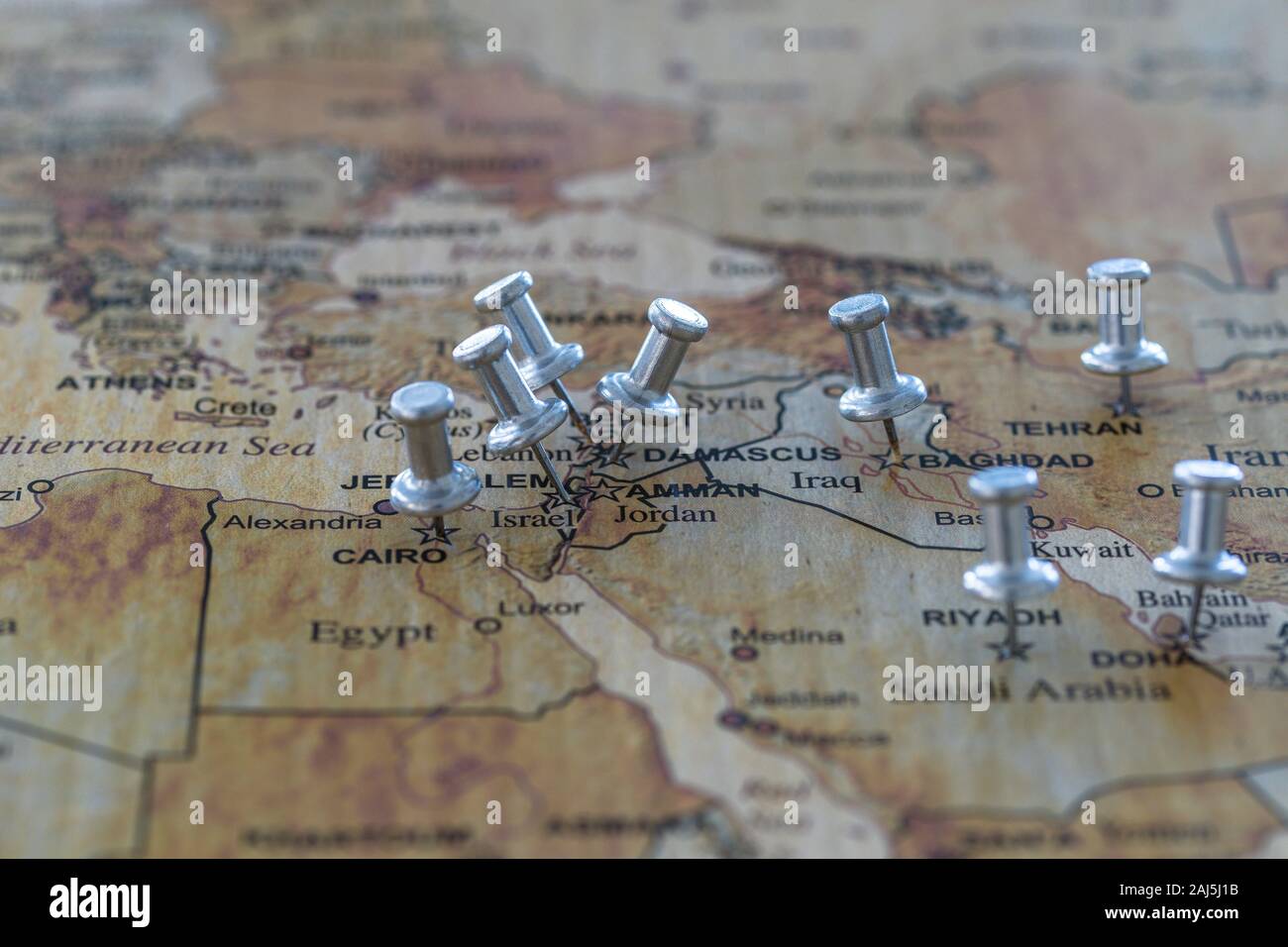 world map with map pins in some capital cities Stock Photo - Alamy