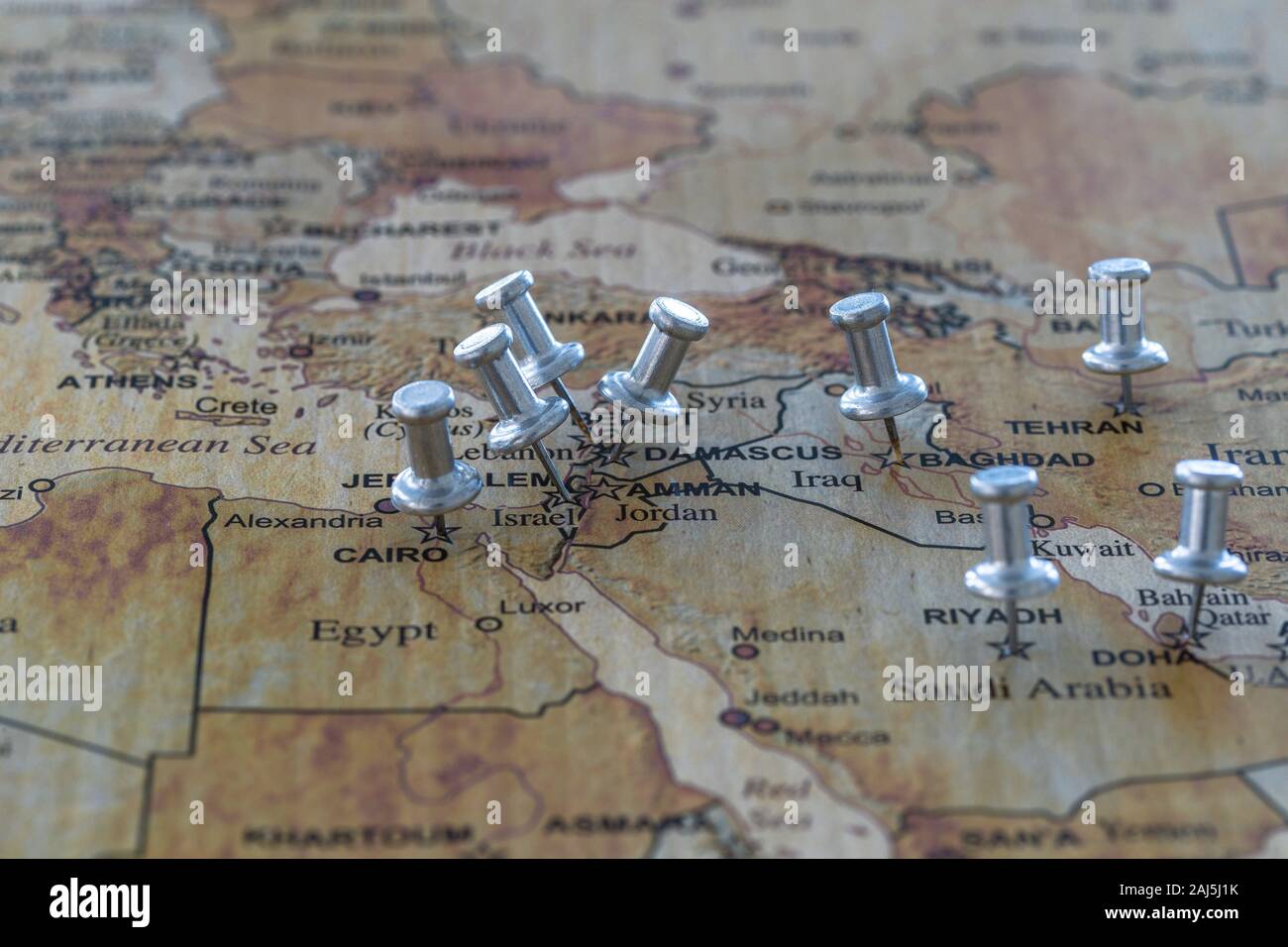 world map with map pins in some capital cities Stock Photo - Alamy