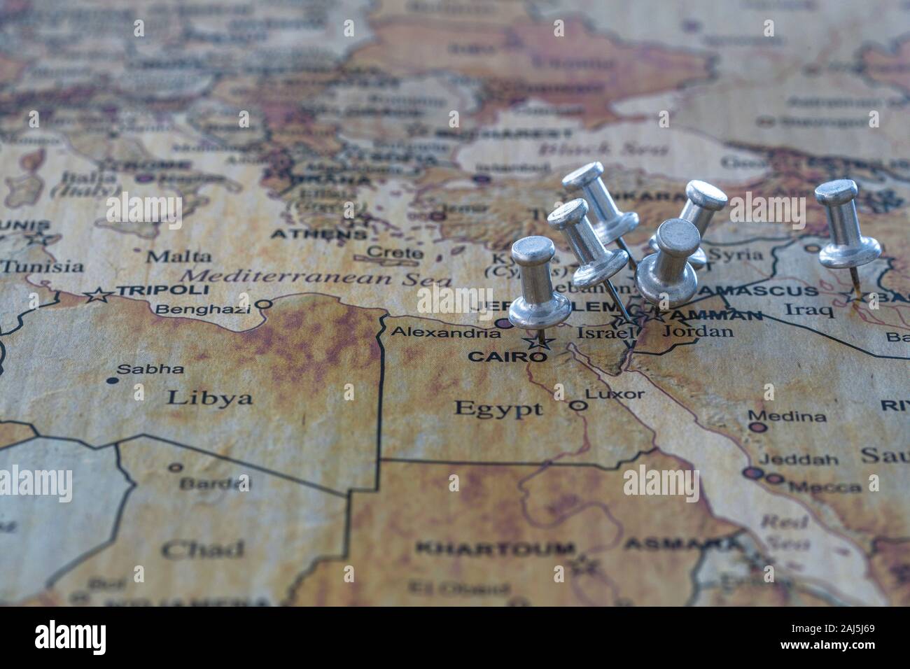 world map with map pins in some capital cities Stock Photo - Alamy