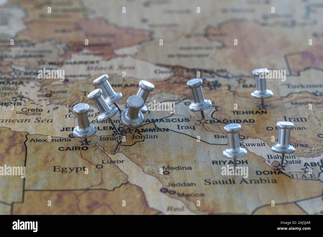 world map with map pins in some capital cities Stock Photo - Alamy