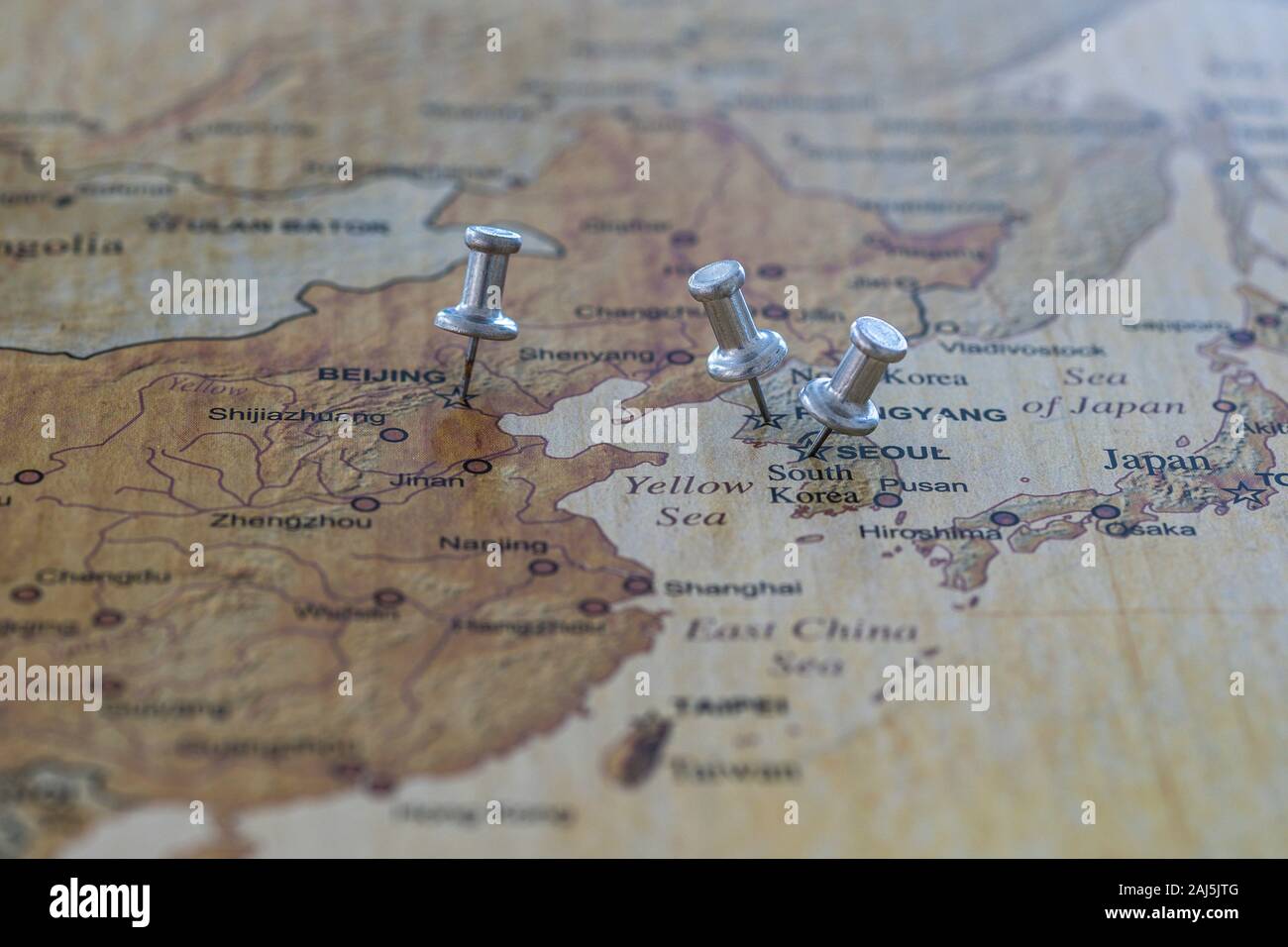 world map with map pins in some capital cities Stock Photo - Alamy