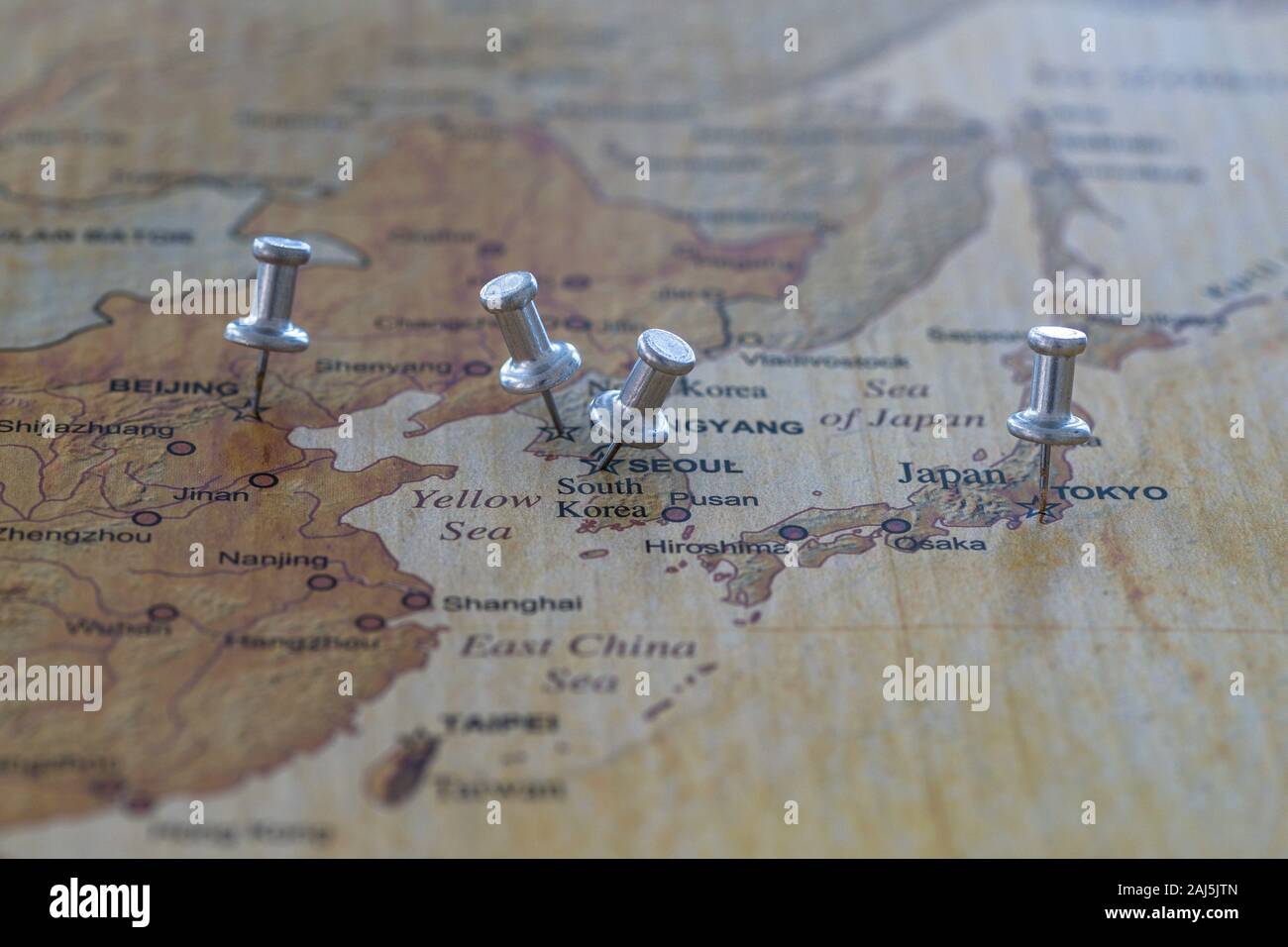 world map with map pins in some capital cities Stock Photo - Alamy