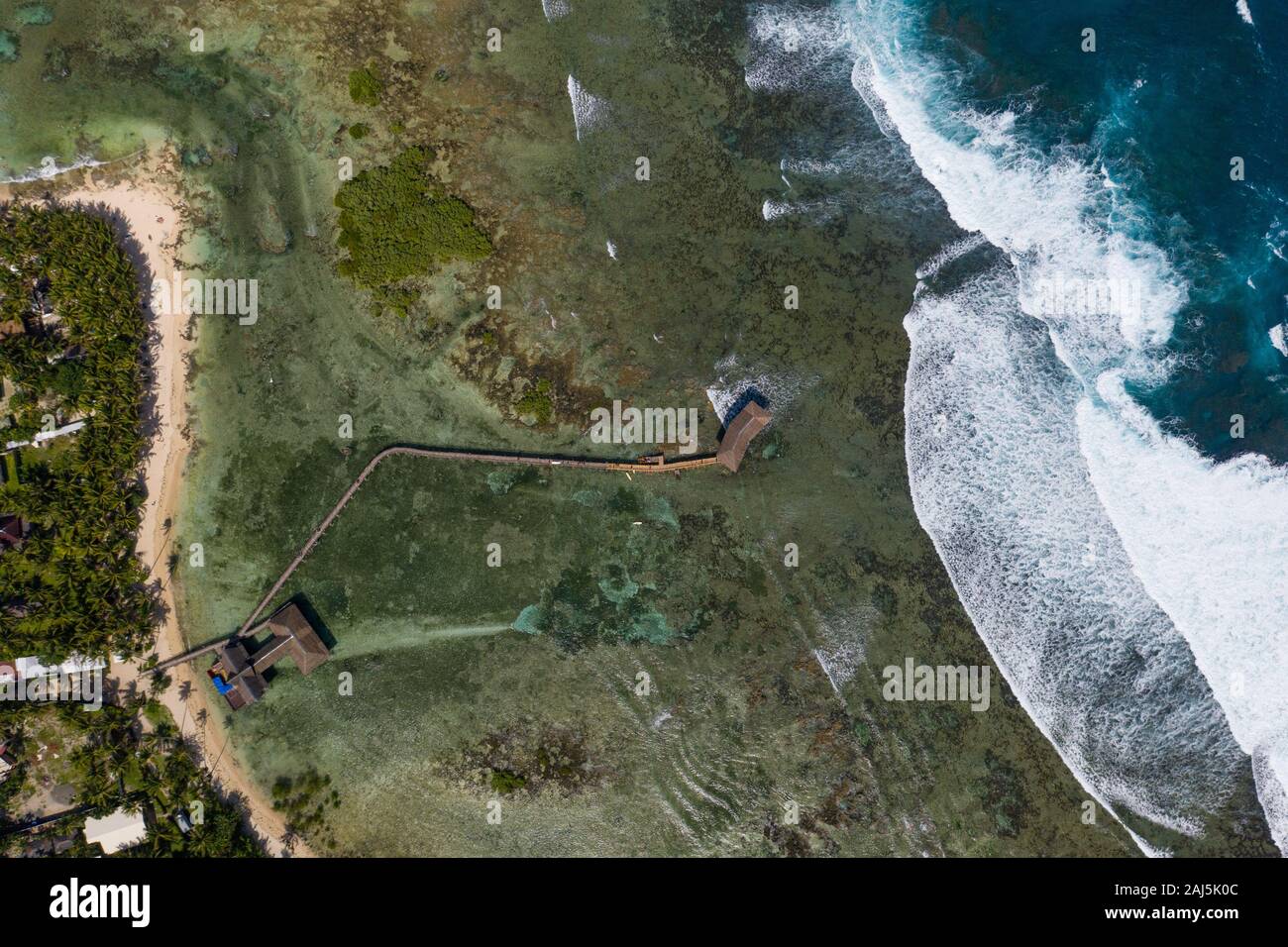 Overhead aerial view of Cloud 9 Jetty surf area,Siargao,Philippines ...