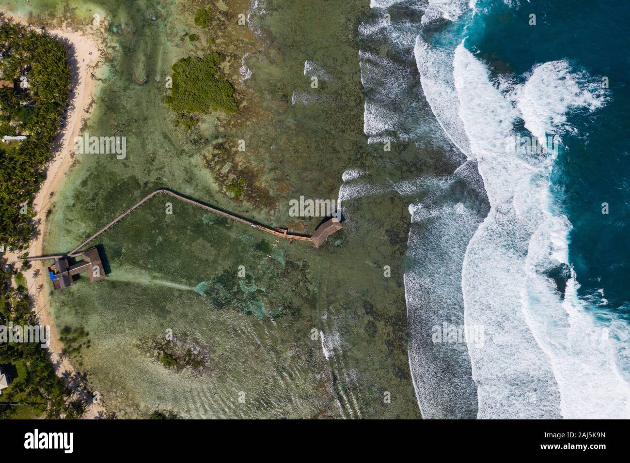 Overhead aerial view of Cloud 9 Jetty surf area,Siargao,Philippines ...
