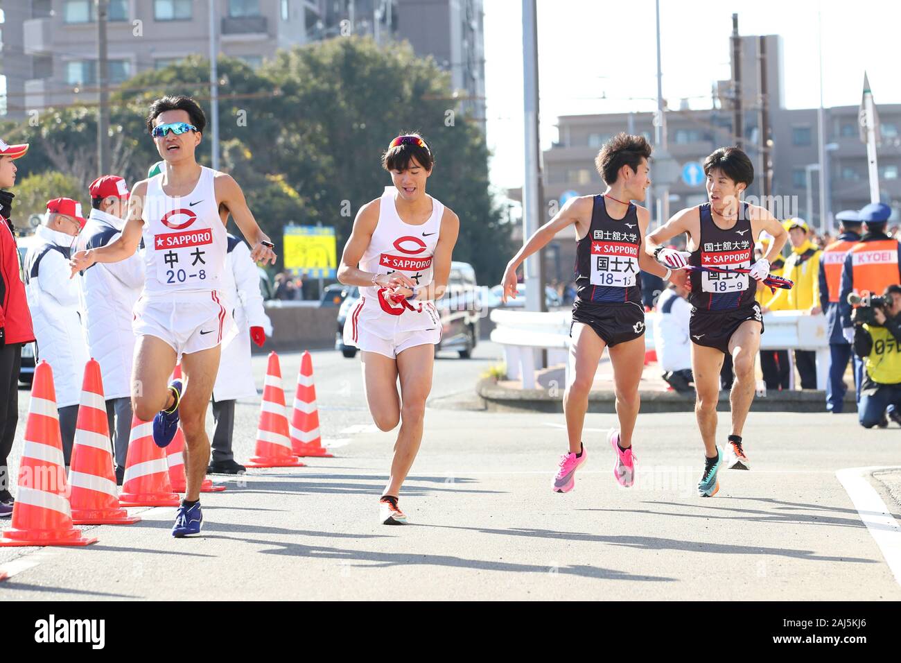 Kanagawa, Japan. 3rd Jan, 2020. (L-R) Fumito Yano, Taira Omori (), Yuga ...