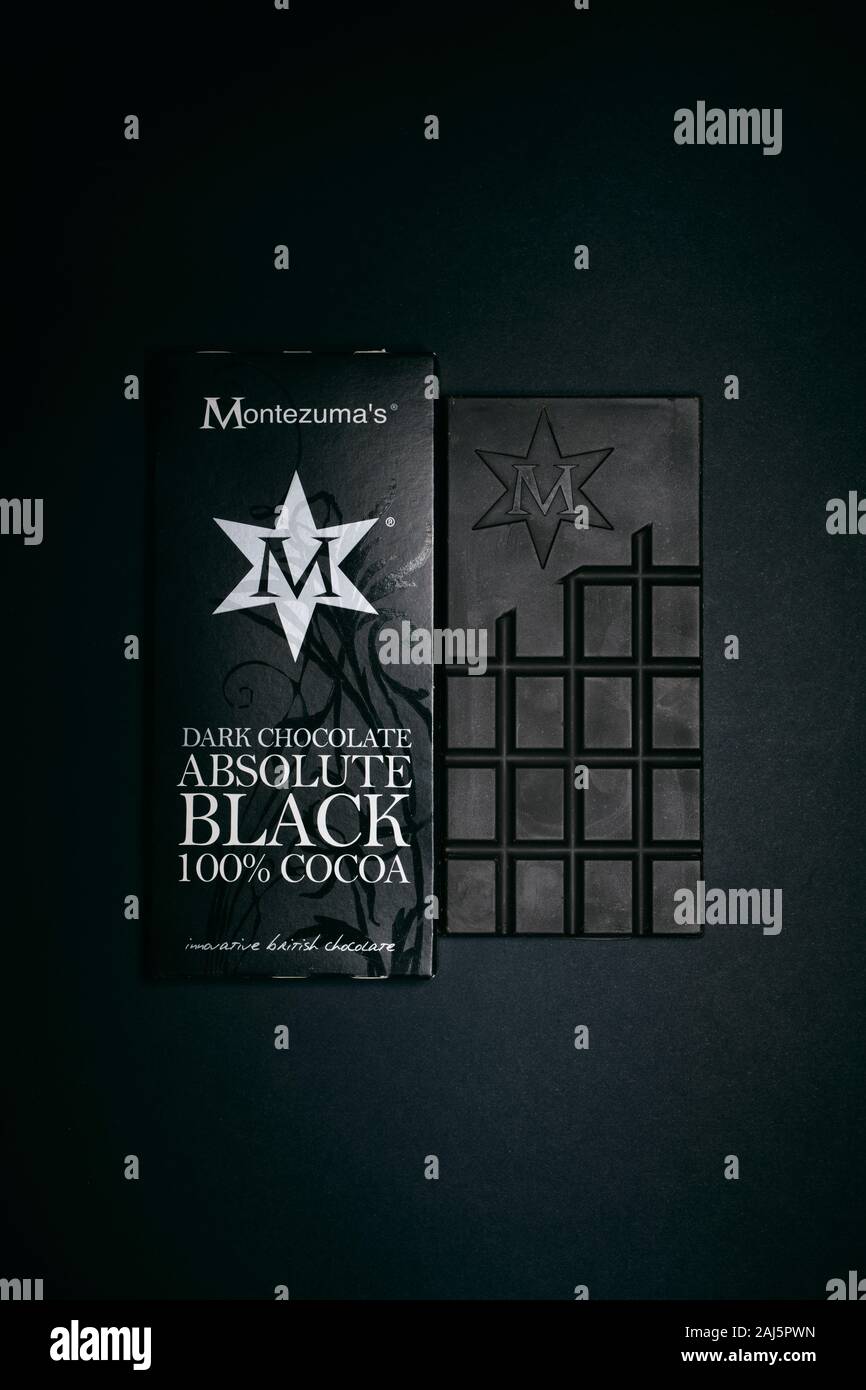 Montezuma's absolute black dark chocolate. 100% Cocoa Stock Photo - Alamy
