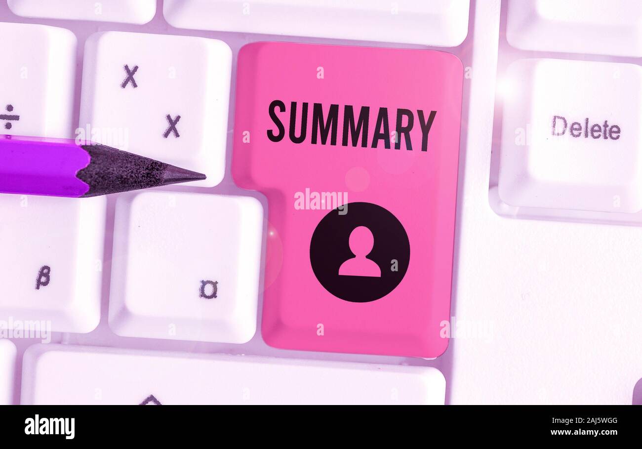 Writing note showing Summary. Business concept for a brief statement or ...