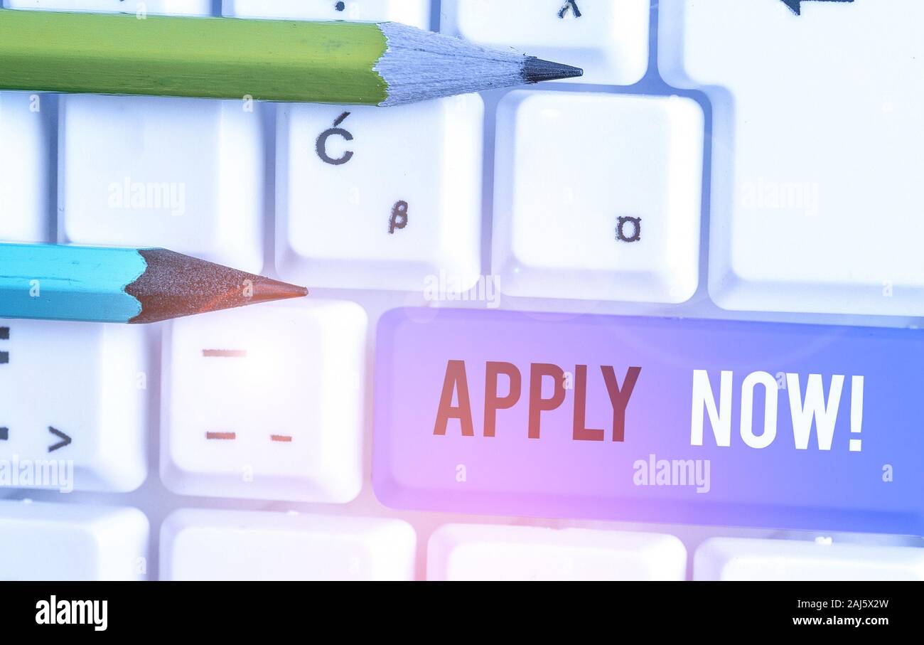 Conceptual hand writing showing Apply Now. Concept meaning request ...
