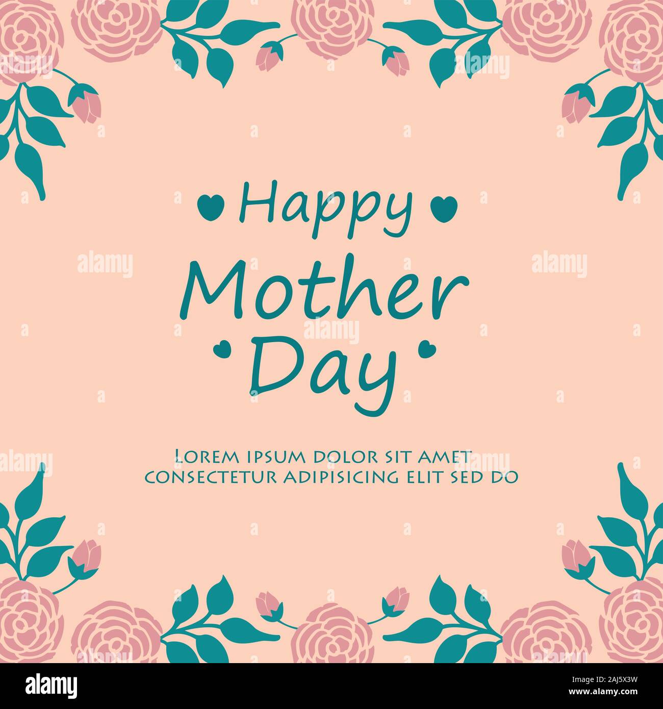 Happy mother day greeting card template Design, with beautiful leaf and floral frame design ...