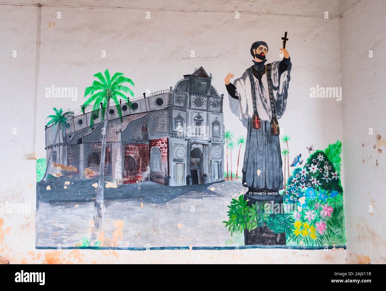 Wall painting St Francis Xavier mural Archbishop's Palace Old Goa India ...