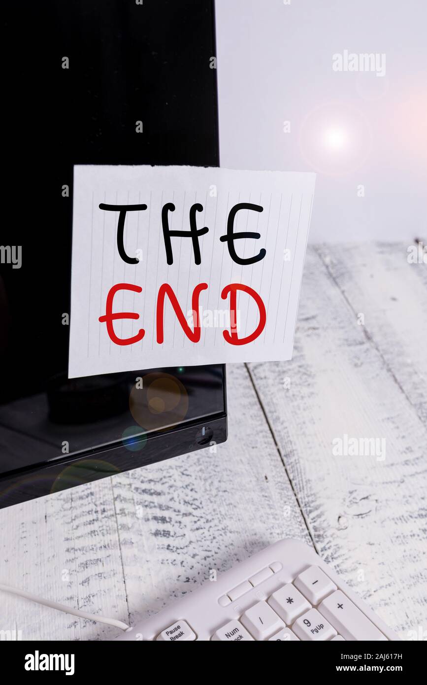 Text sign showing The End. Business photo text Final part of play ...