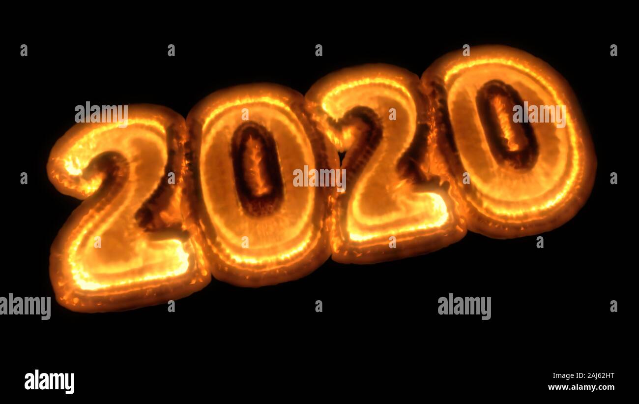 fire numbers 2020 made of fire with smoke on a black background 3d ...