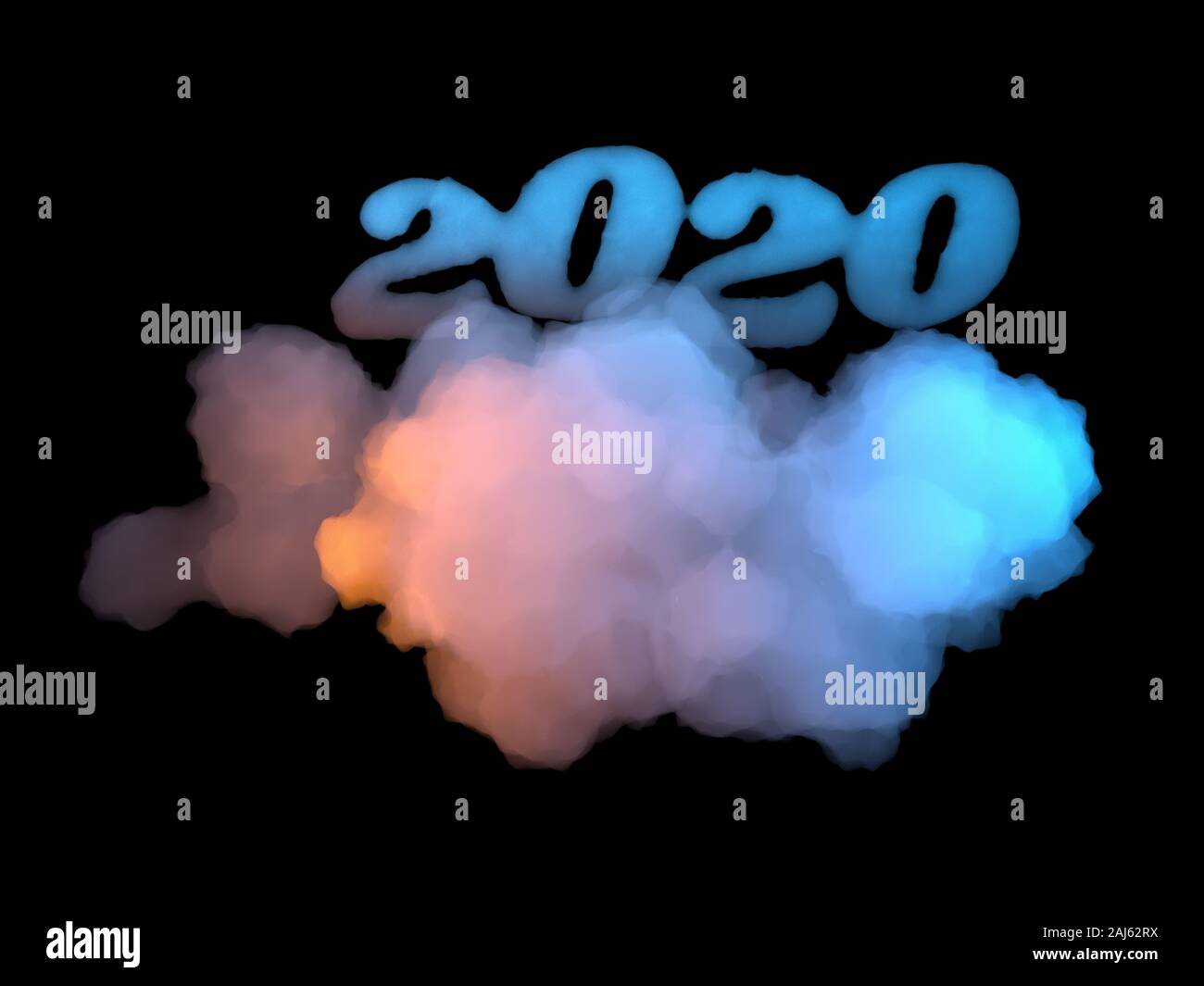 Numbers 2020 symbol inscription made by fluffy clouds on big one and ...