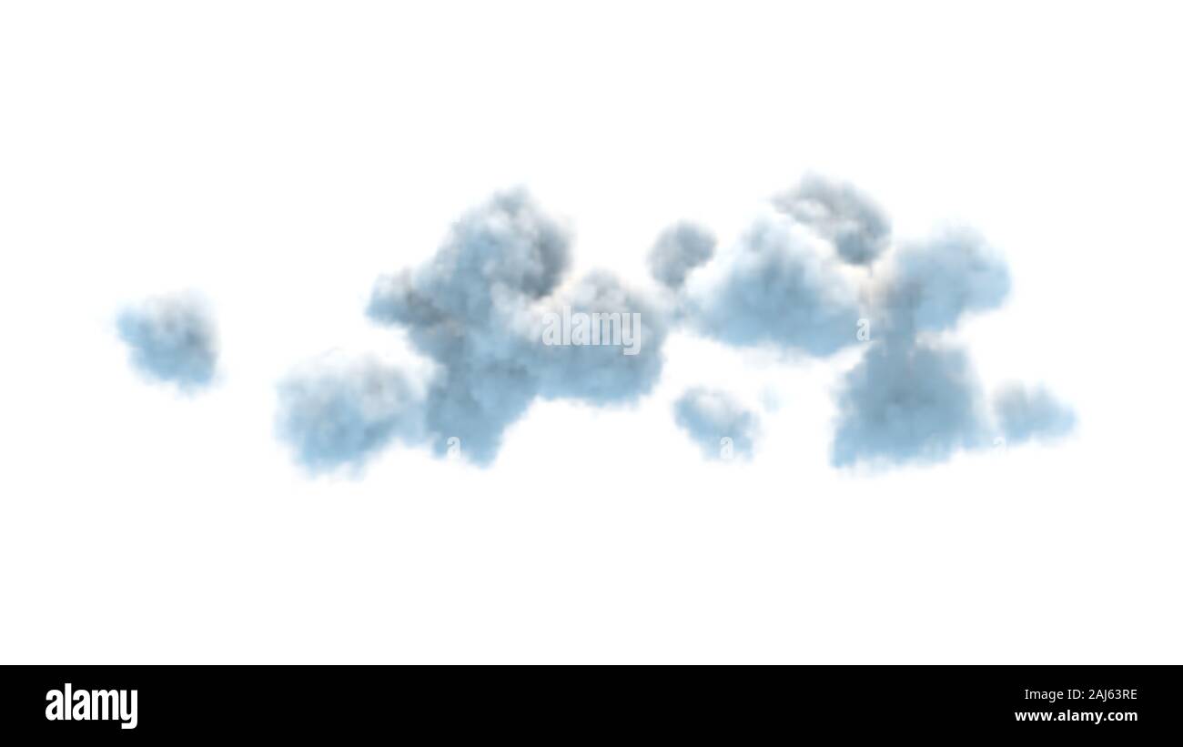 group of fluffy clouds isolated on white background 3d illustration ...