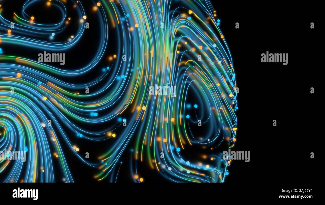 Neon glowing twisted cosmic lines on the surface of the planet ...