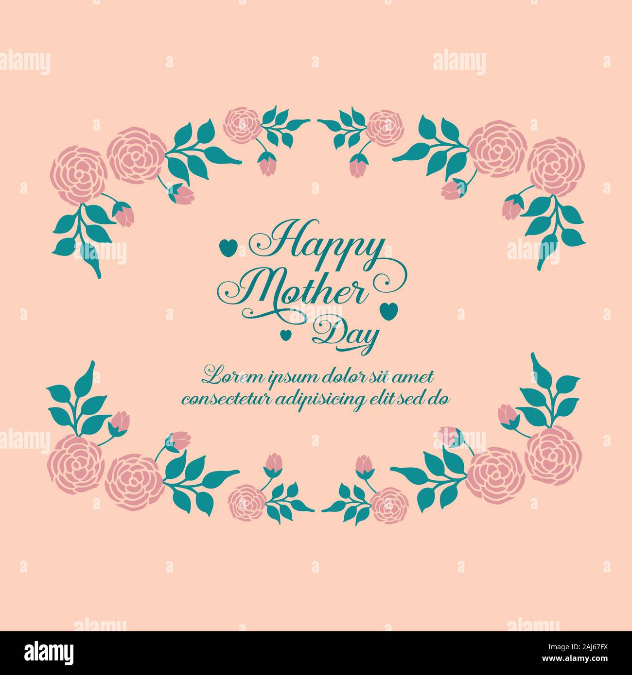 Elegant frame with leaf and peach rose flower, for happy mother day greeting card wallpaper ...
