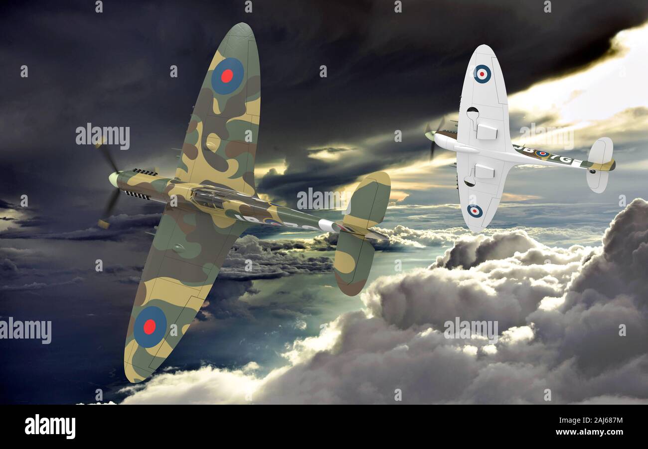 3d rendering of two world war two airplanes flying together in the ...