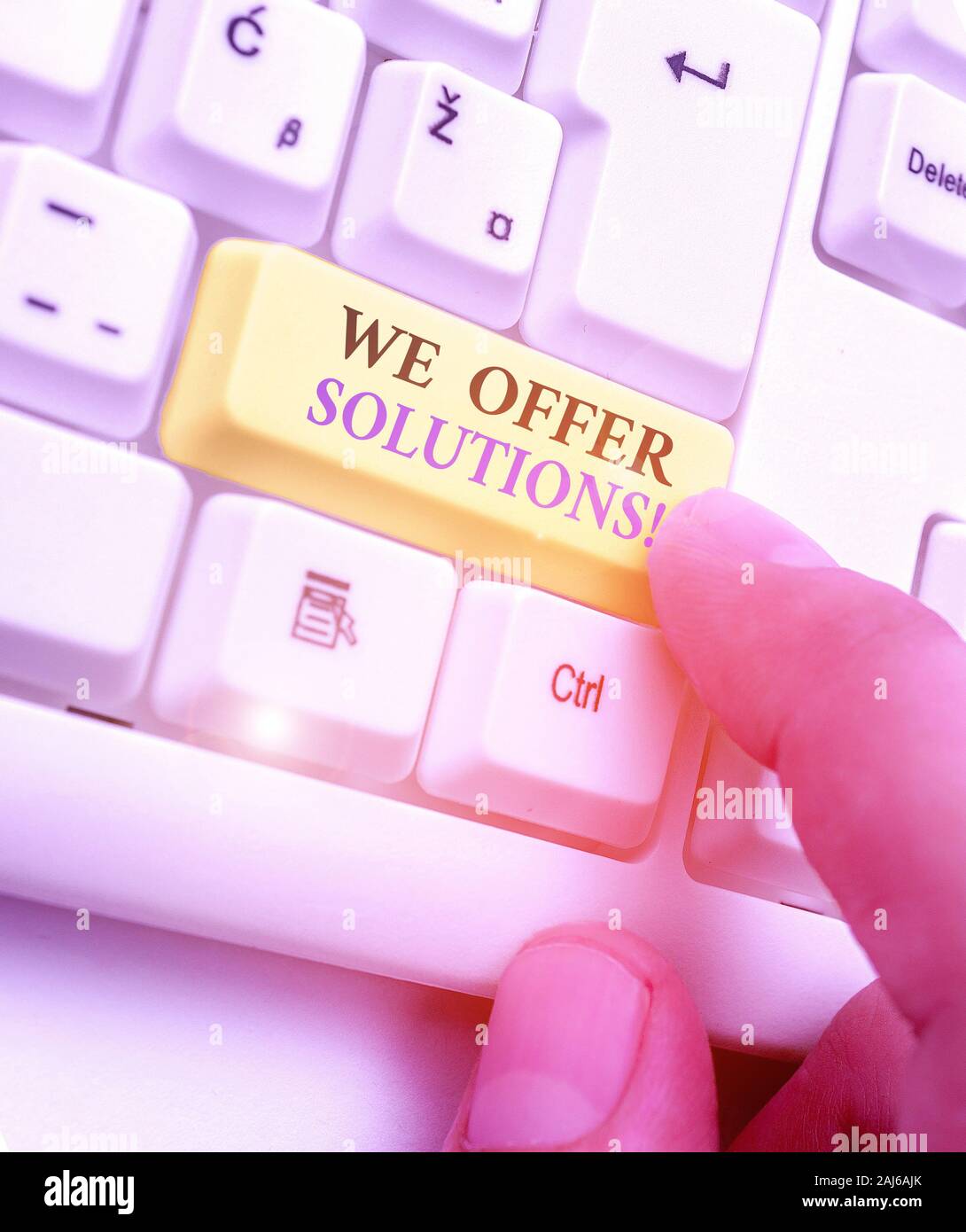 Text sign showing We Offer Solutions. Business photo text Offering help ...