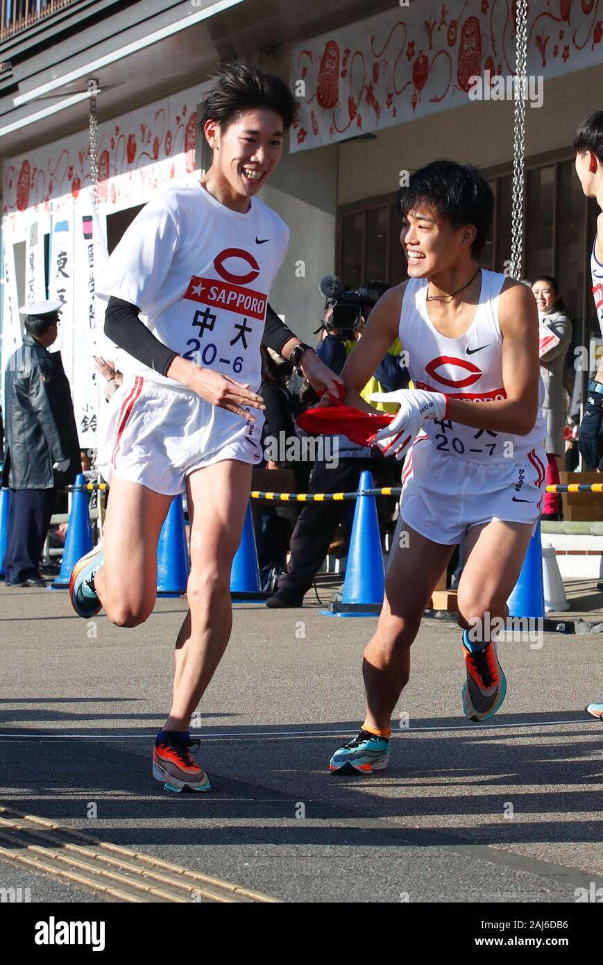 Kanagawa, Japan. 3rd Jan, 2020. (L-R) Haruto Wakabayashi, Nagiya Mori ...