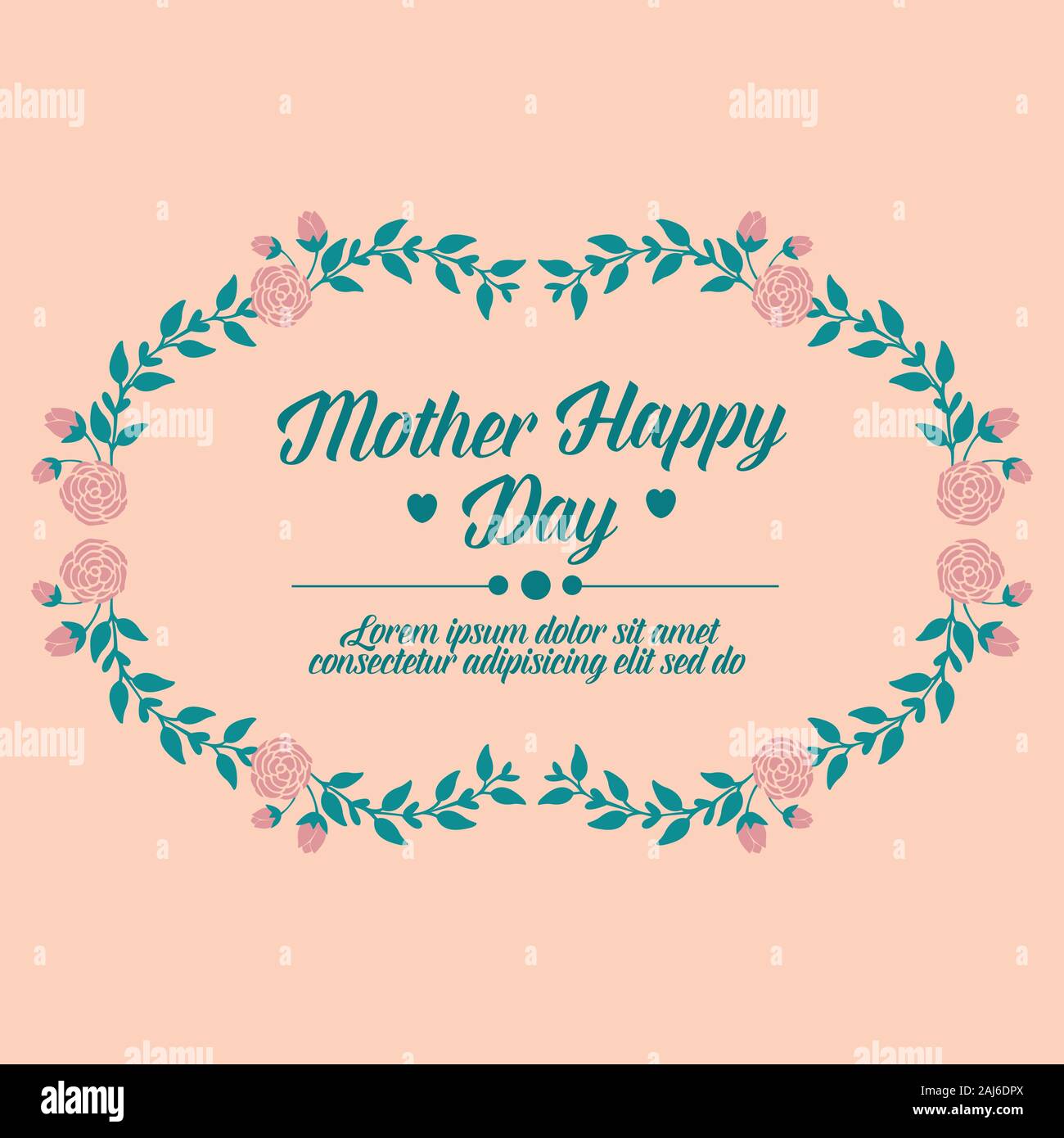 Unique Pattern of leaf and rose flower frame, for happy mother day greeting card template ...
