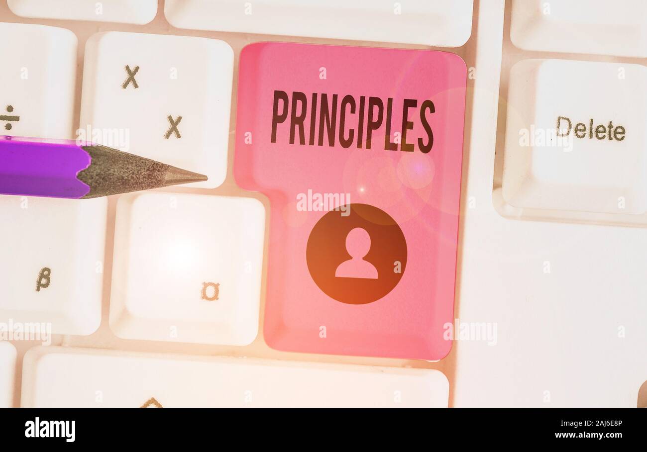 Writing note showing Principles. Business concept for fundamental truth ...