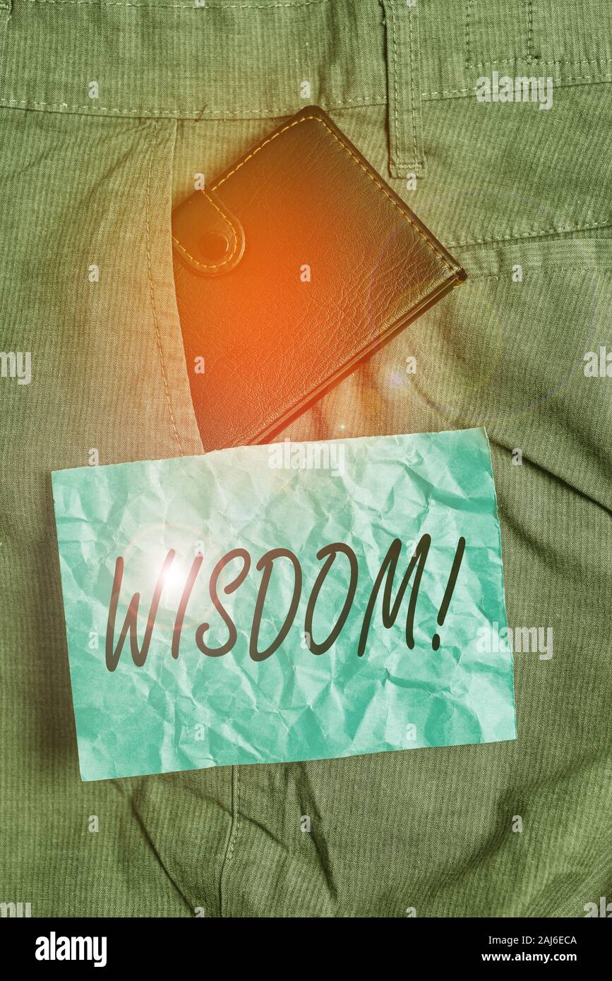 Text sign showing Wisdom. Business photo showcasing the ability to use ...