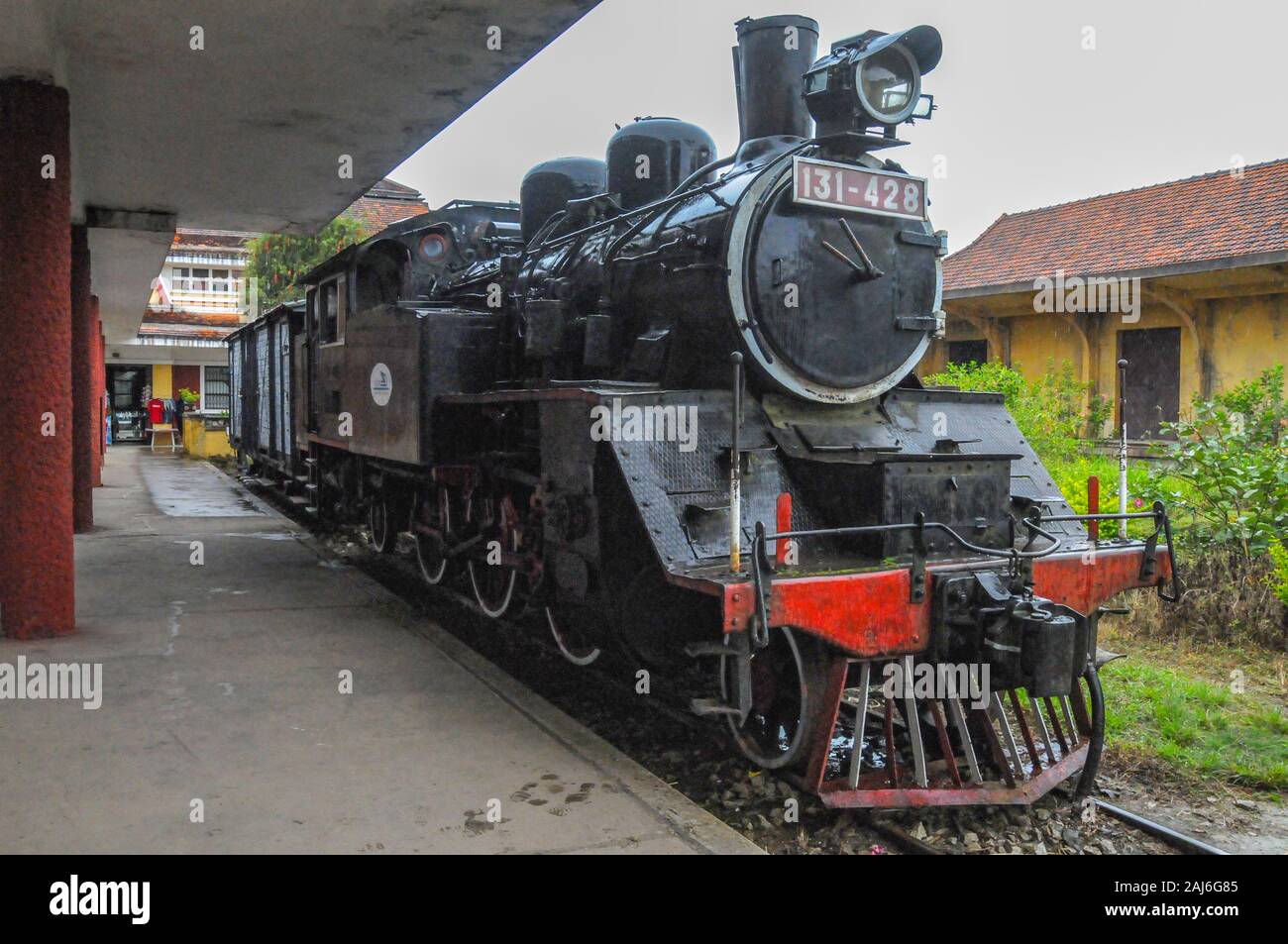 Steam train on display at Da Lat railway station, Vietnam Stock Photo ...