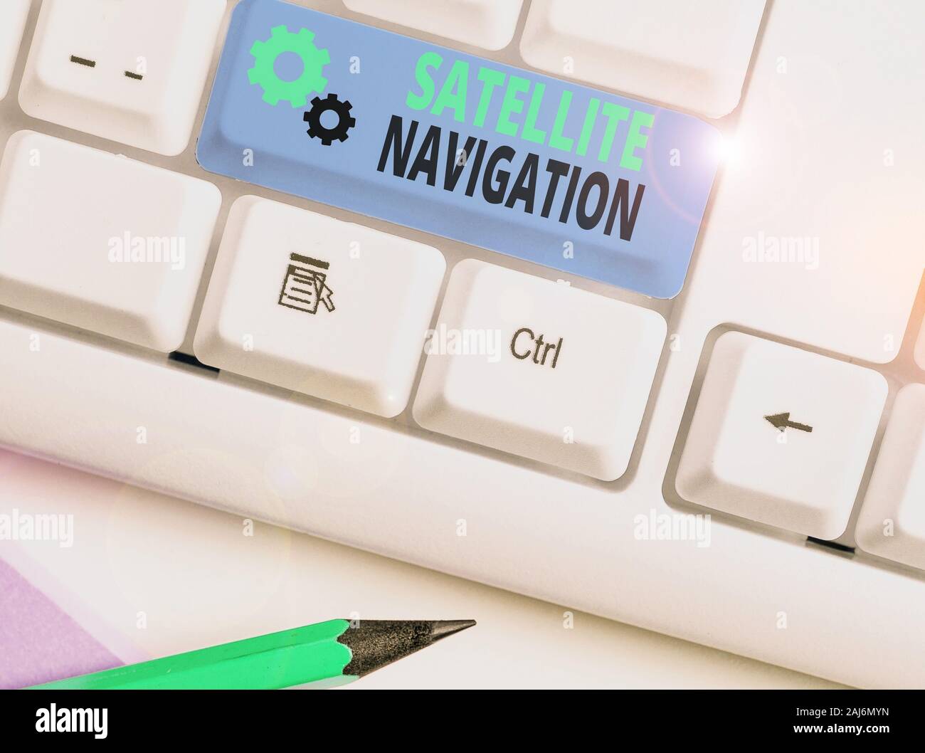 Handwriting text writing Satellite Navigation. Conceptual photo system ...