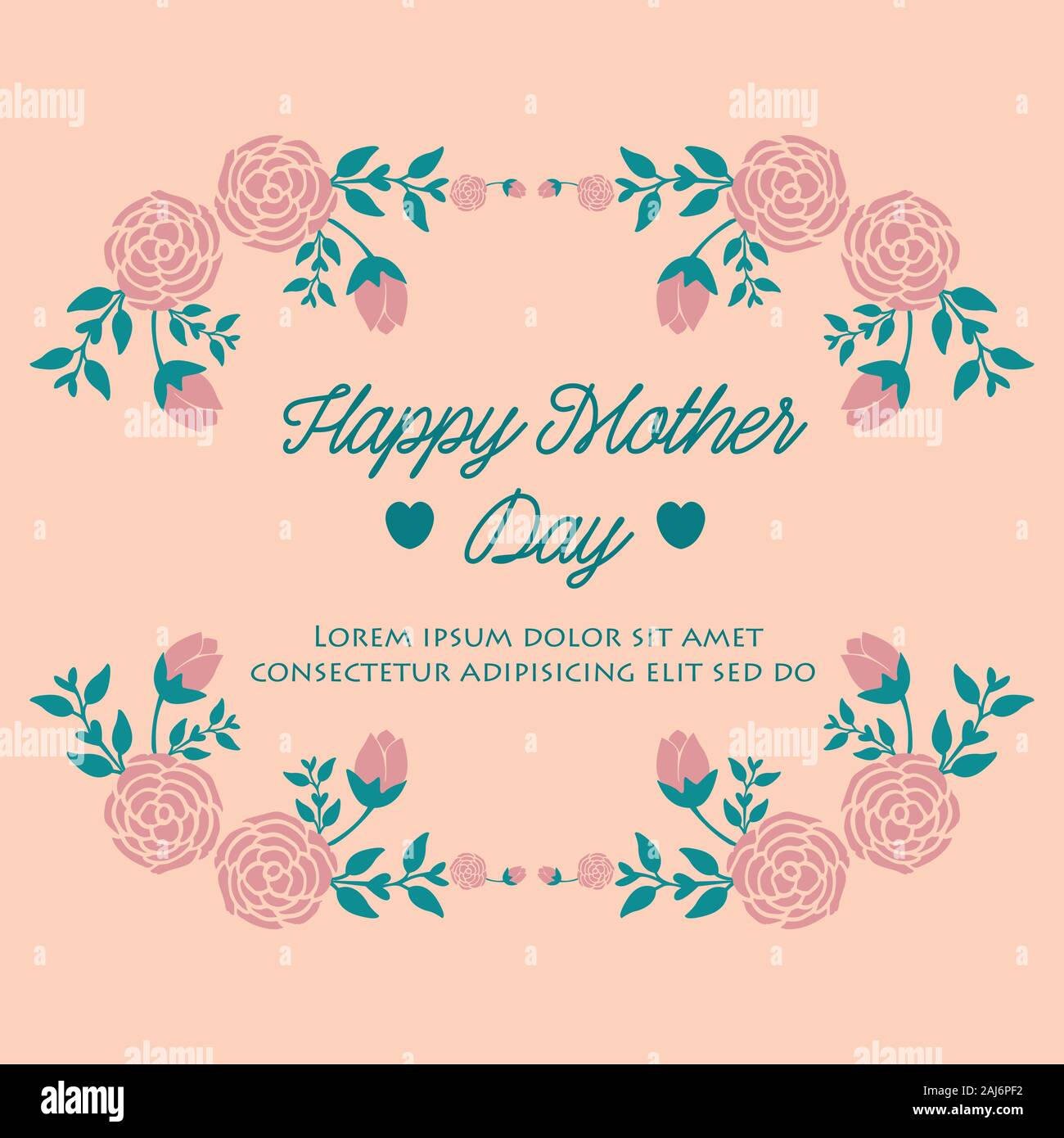 Beautiful leaf and rose flower frame Design, for elegant happy mother day greeting card design ...