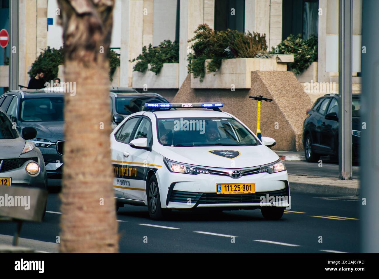 Tel Aviv January 01, 2020 View of a Israeli police car in the streets ...