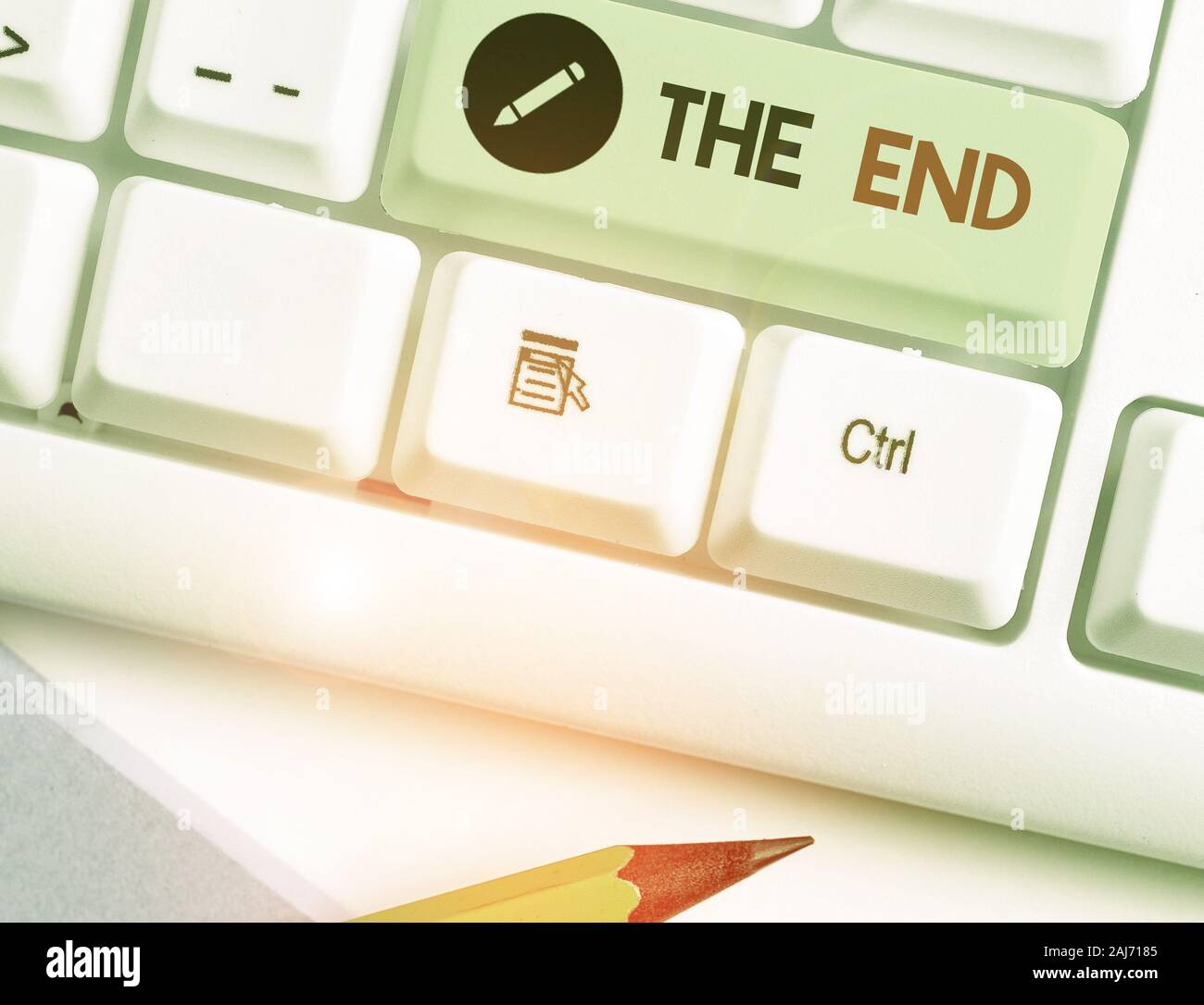 Conceptual hand writing showing The End. Concept meaning Final part of ...
