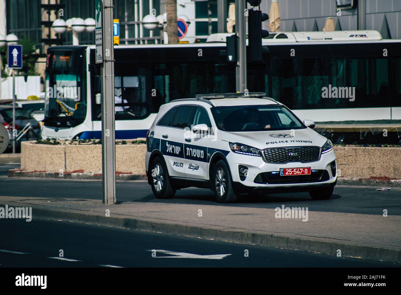 Tel Aviv January 01, 2020 View of a Israeli police car in the streets ...