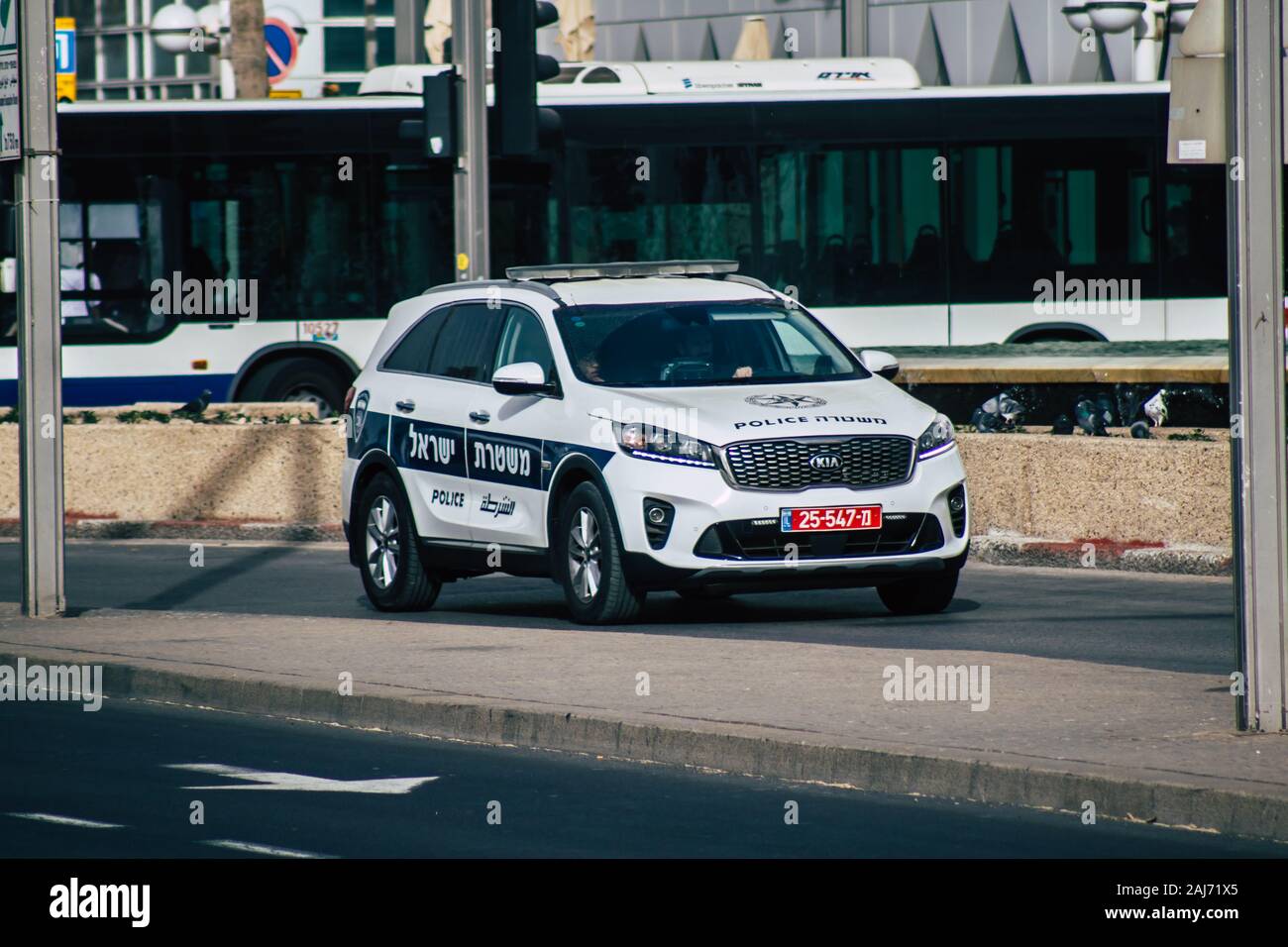 Tel Aviv January 01, 2020 View of a Israeli police car in the streets ...