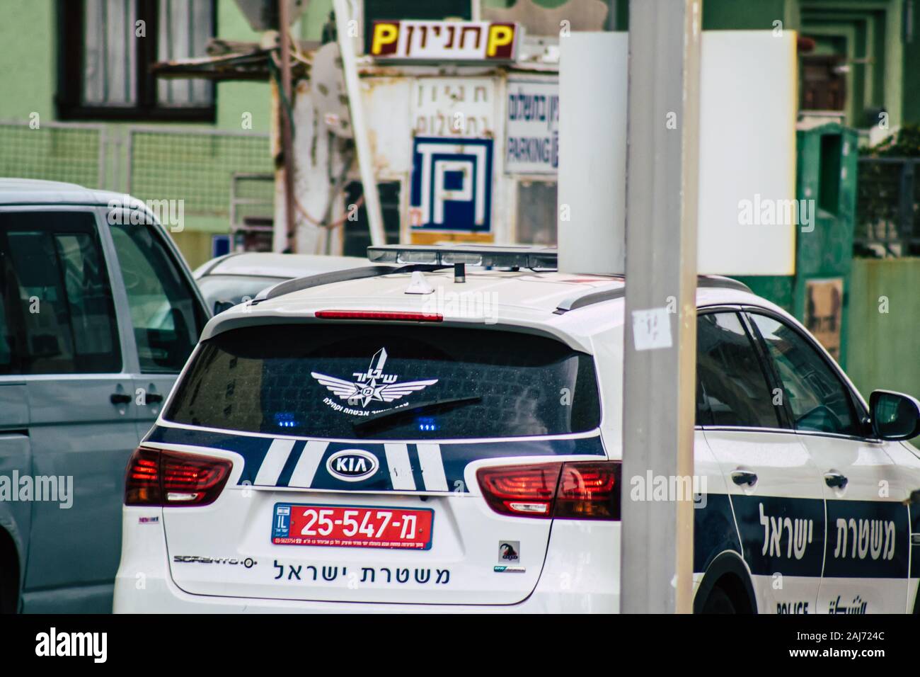 Tel Aviv January 01, 2020 View of a Israeli police car in the streets ...