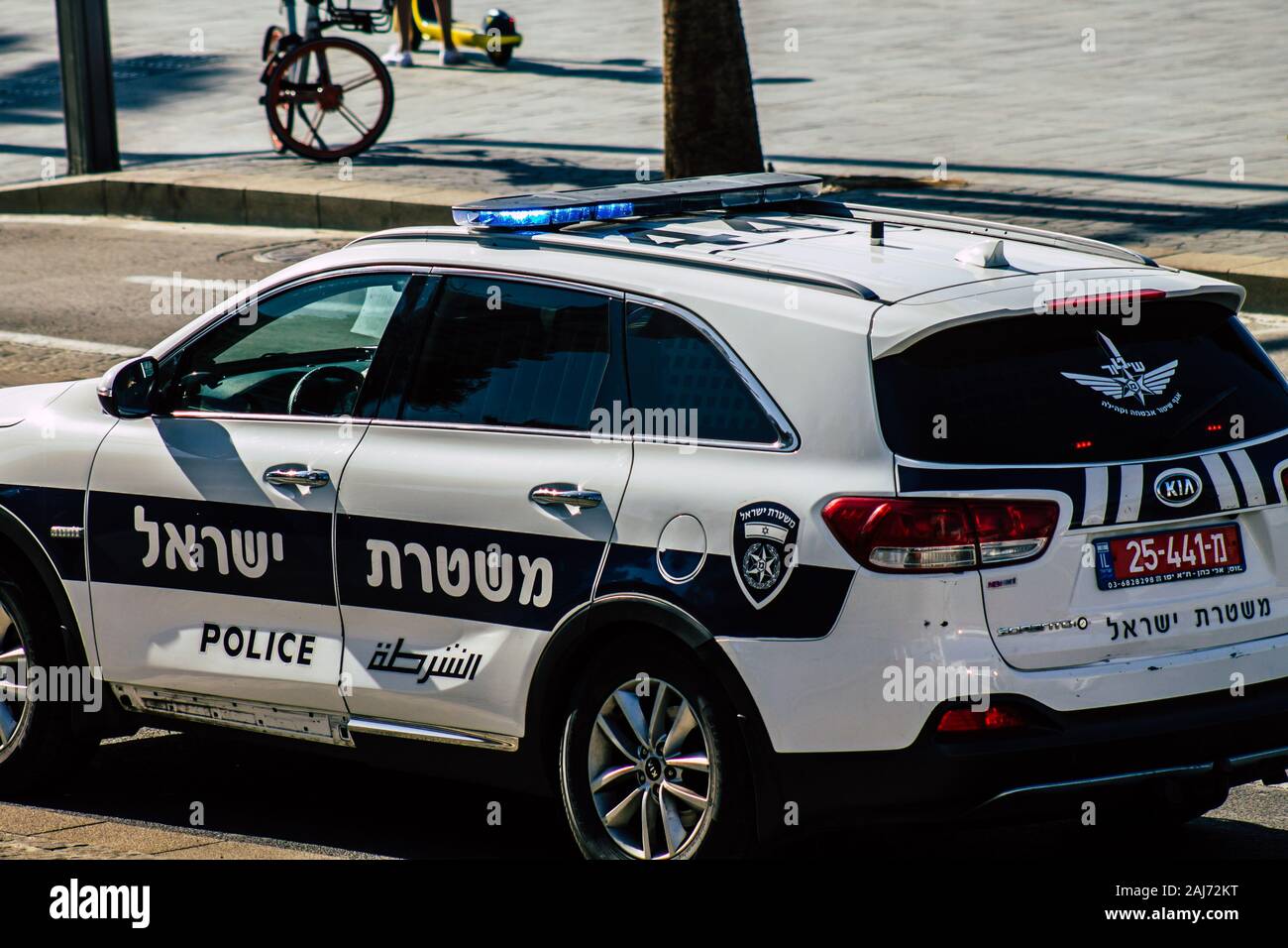 Tel Aviv January 01, 2020 View of a Israeli police car in the streets ...
