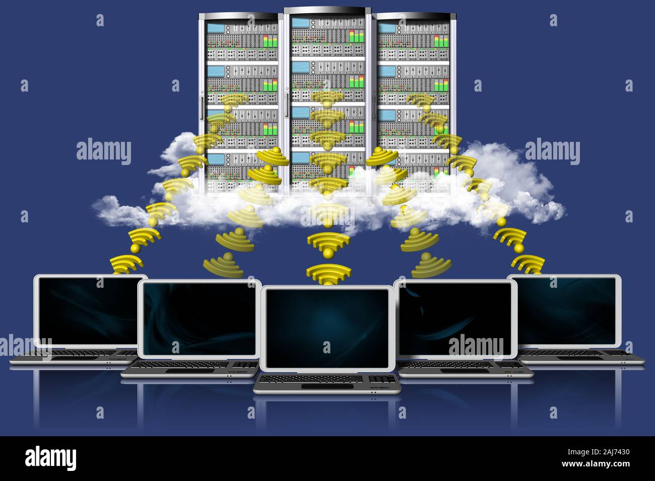 3D illustration. Server computer data. Connection and storing computer ...