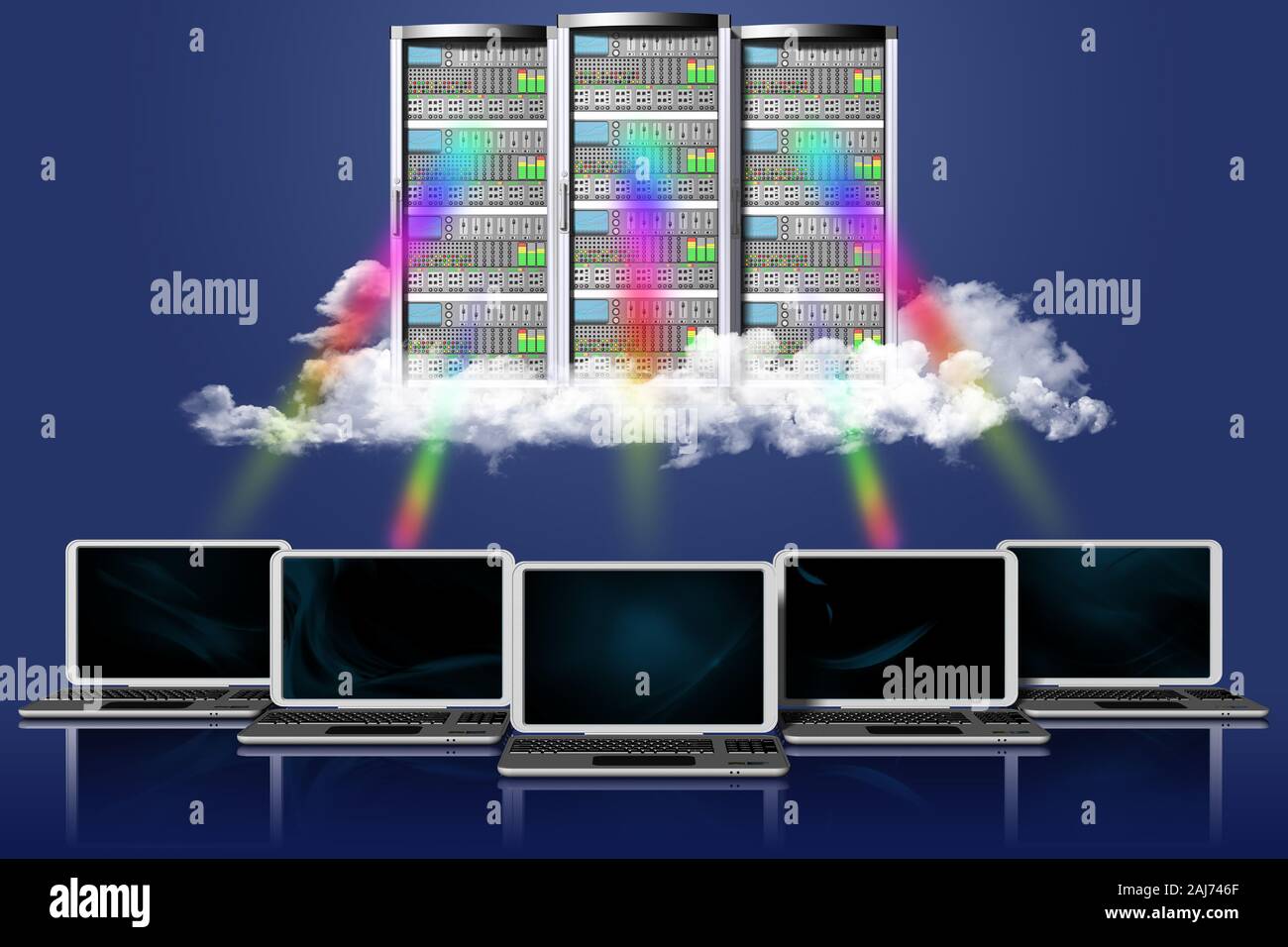 3D illustration. Server computer data. Connection and storing computer ...