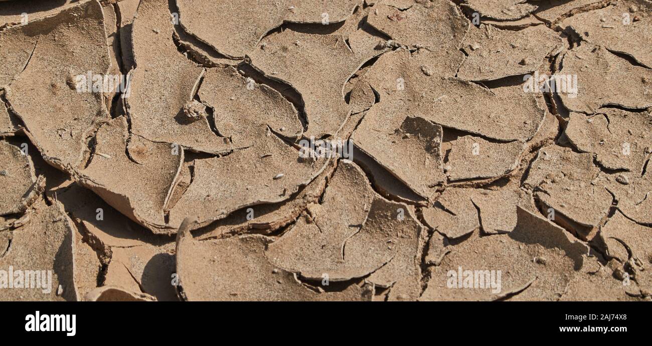 Dry cracks in dried out mud at the edge of the Nile n in the desert of ...