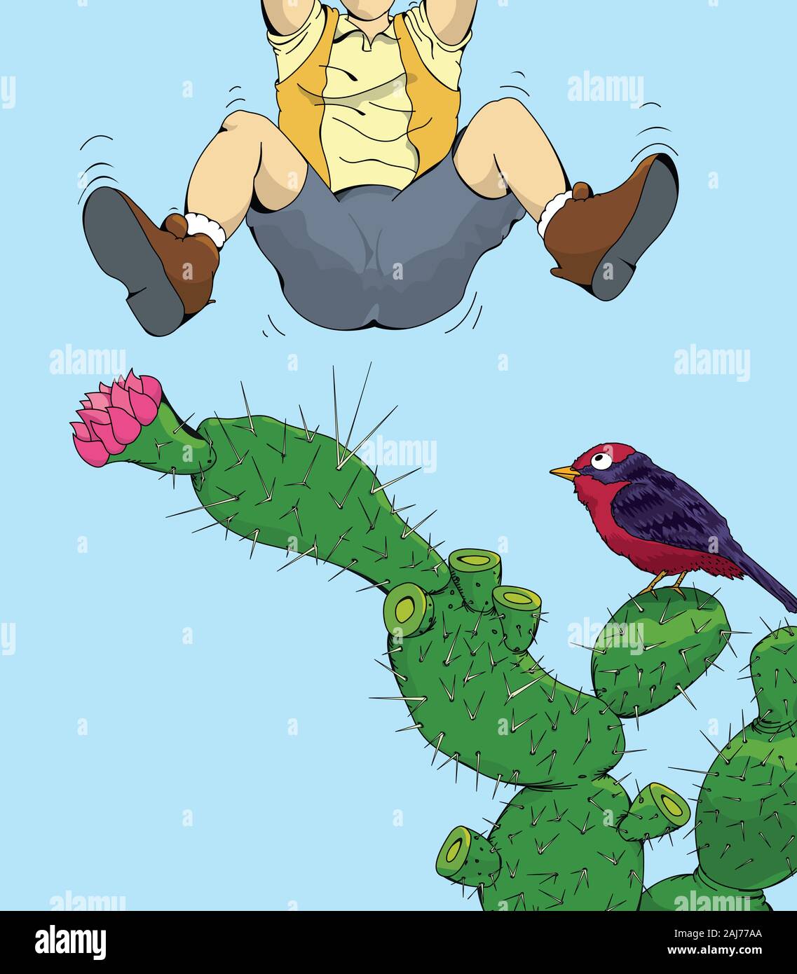 Drawing of the bottom of a man jumping on a cactus after being pricked ...