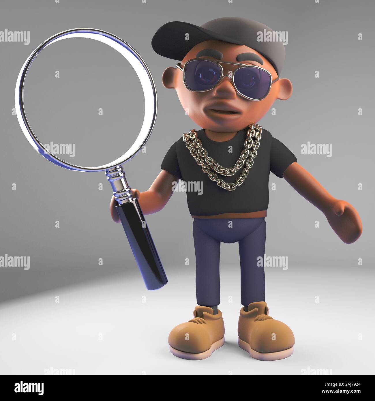 3d cartoon black hip hop rapper in basketball cap holding a large ...