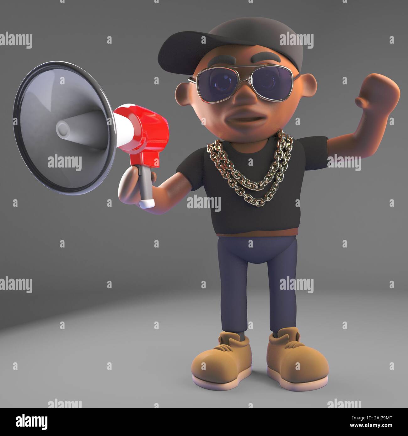 3d cartoon black hiphop rapper emcee character wearing a baseball cap ...
