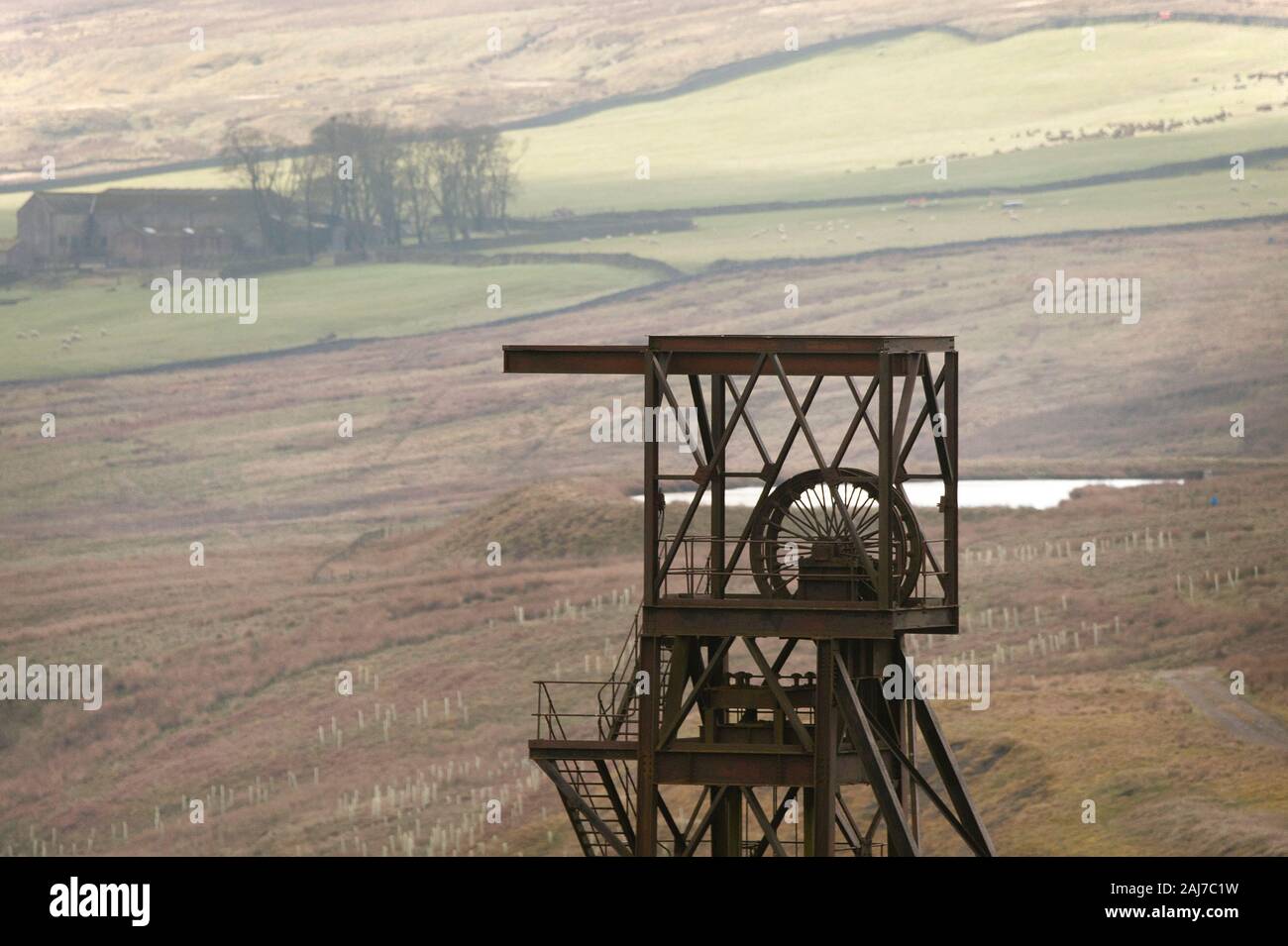 Winding gear at Grove Rake Mine buildings, Rookhope District, Weardale ...